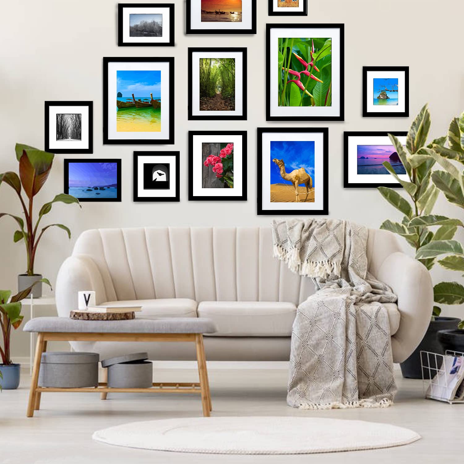 Fsinnsuzi 11x14 Picture Frame Set of 3, Display Pictures 8x10 with Mat or 11x14 Without Mat, Wall Gallery Photo Frames, Black
