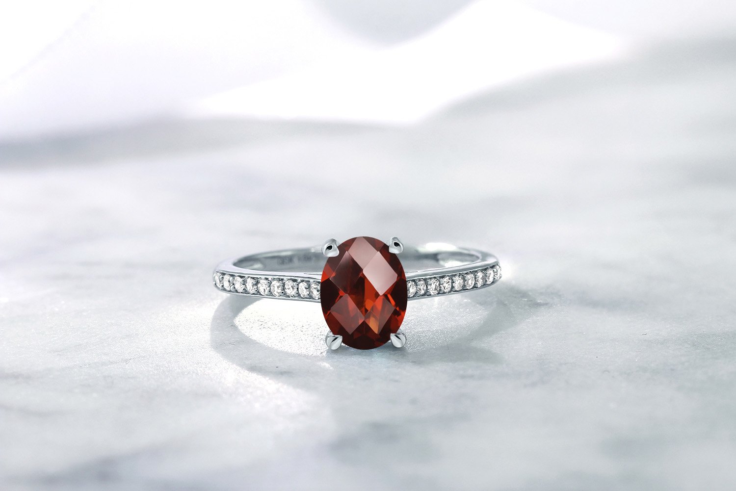 Gem Stone King 10K White Gold Gemstone Birthstone and White Diamond Engagement Ring | Oval 8X6MM | Wedding Anniversary Promise Ring For Women | Available In Size 5, 6, 7, 8, 9