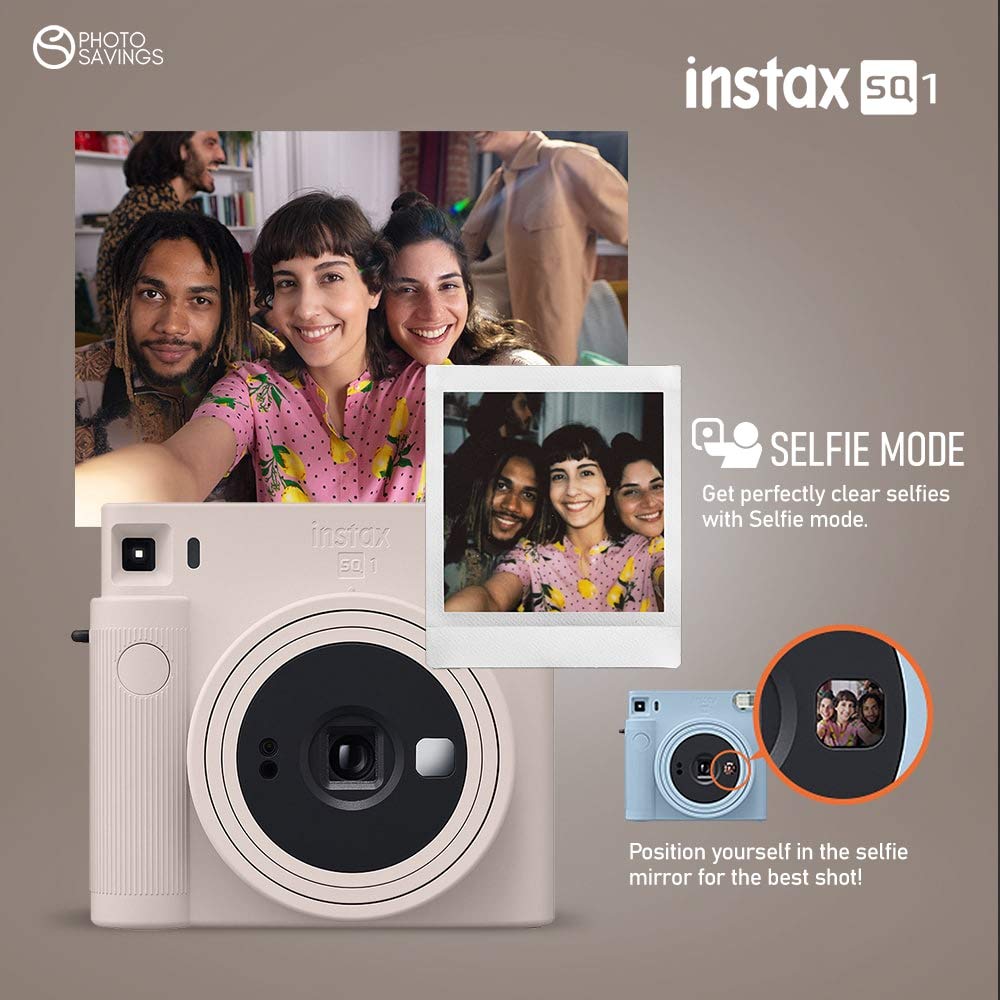 Fujifilm Instax SQ1 Instant Camera (Chalk White) w/Fujifilm Instax Square Instant Film (20 Exposures), Camera Strap, Plastic Frames & Cleaning Cloth