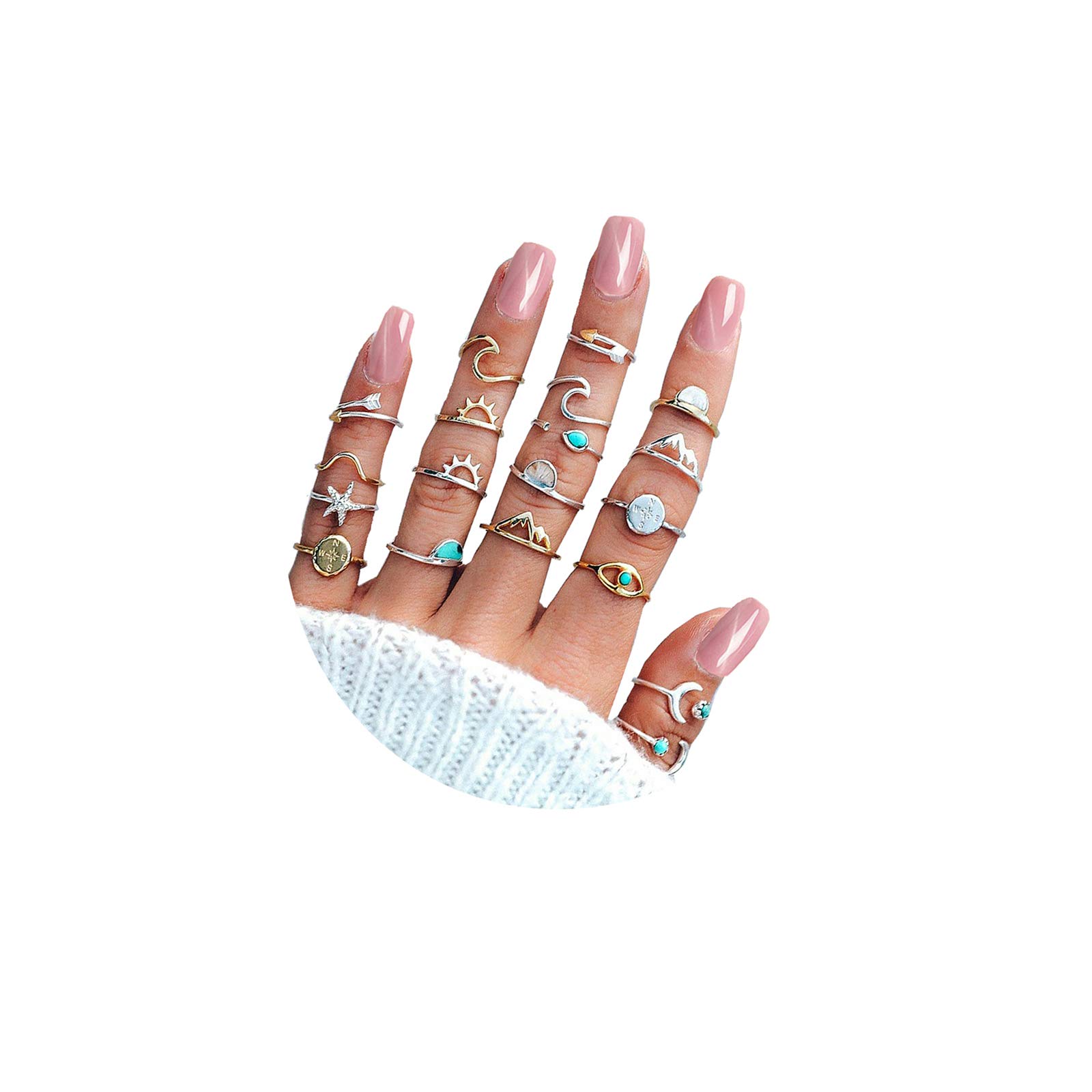FUTIMELY 12-19Psc Vintage Knuckle Rings Set Stackable Midi Rings for Women Girls Bohemian Gold&Silver Rings Crystal Joint Finger Rings Pack Set (19PCS)