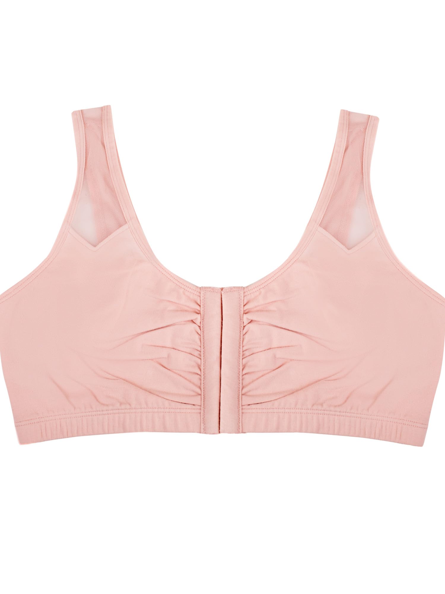 Fruit of the Loom Women's Comfort Front Close Sport Bra with Mesh Straps, Blushing Rose, 38