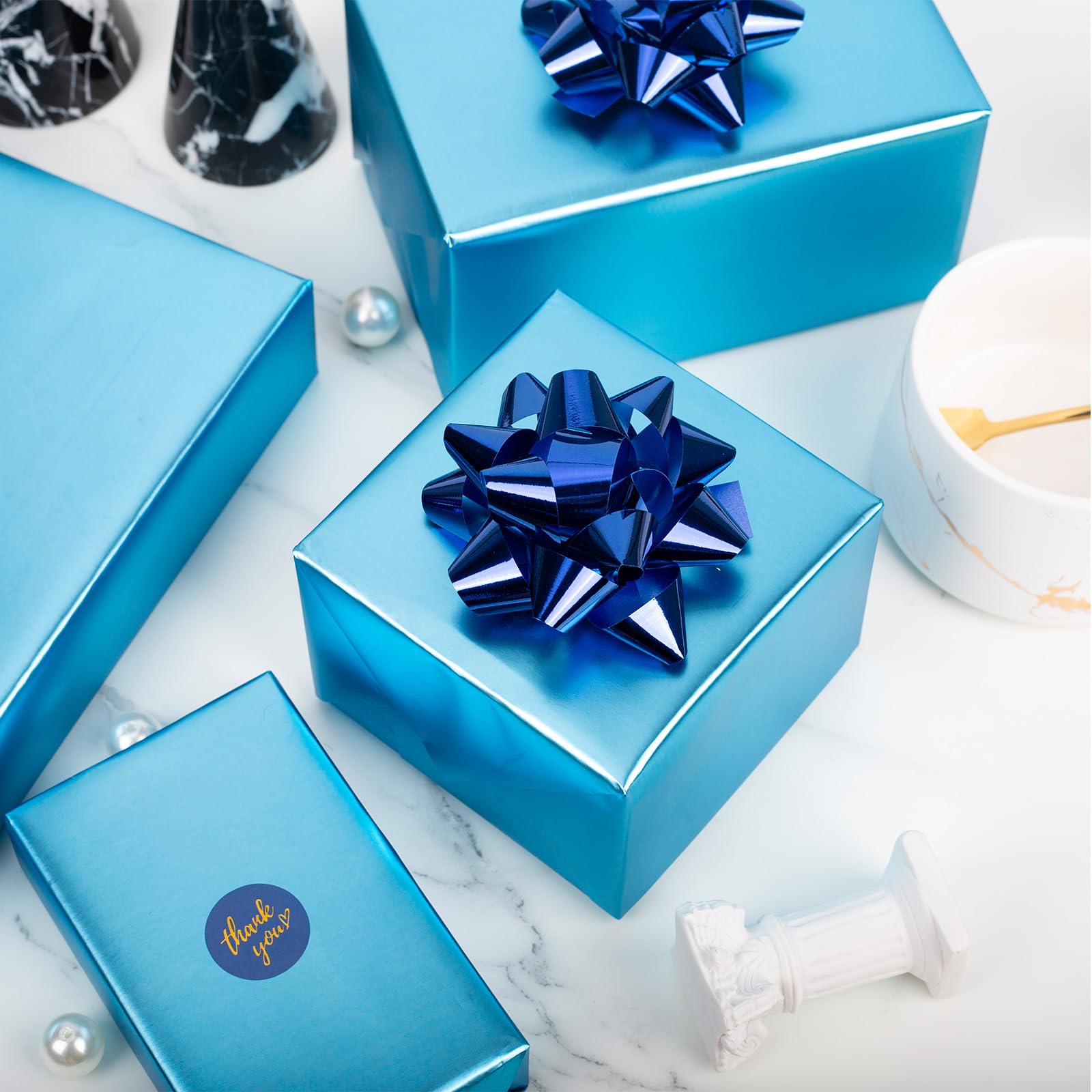 Flyhill Sky Blue Metallic Wrapping Paper-Mini Roll 17inch*32.8ft(46.8sqft-Solid Color Matte Light Paper for Christmas,Birthday,Wedding,Bridal Shower