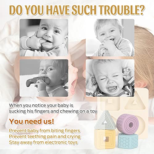 FRUSE Baby Soft Nesting Sorting Stacking Toys,Silicone Building Baby Blocks Teether,Kids Threading Toys & Matching Games,Education Learning Montessori Sensory Puzzle Toy for Toddler 6m+