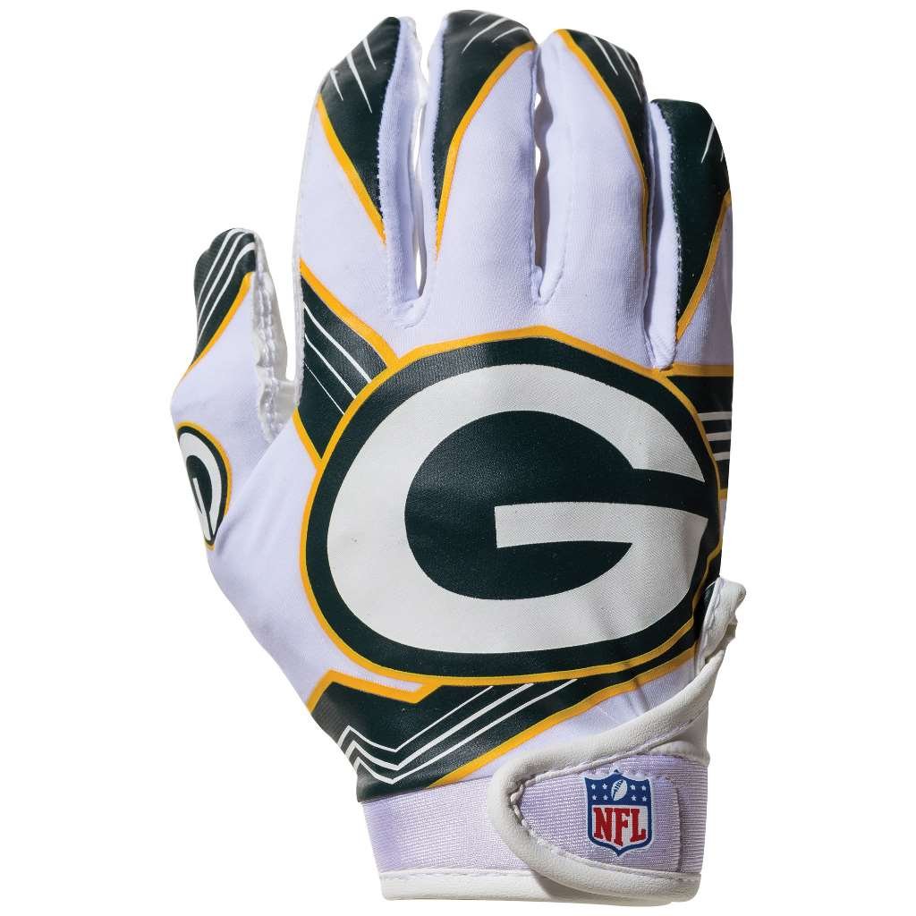 Franklin Sports Green Bay Packers Youth NFL Football Receiver Gloves - Receiver Gloves for Kids - NFL Team Logos and Silicone Palm - Youth S/XS Pair