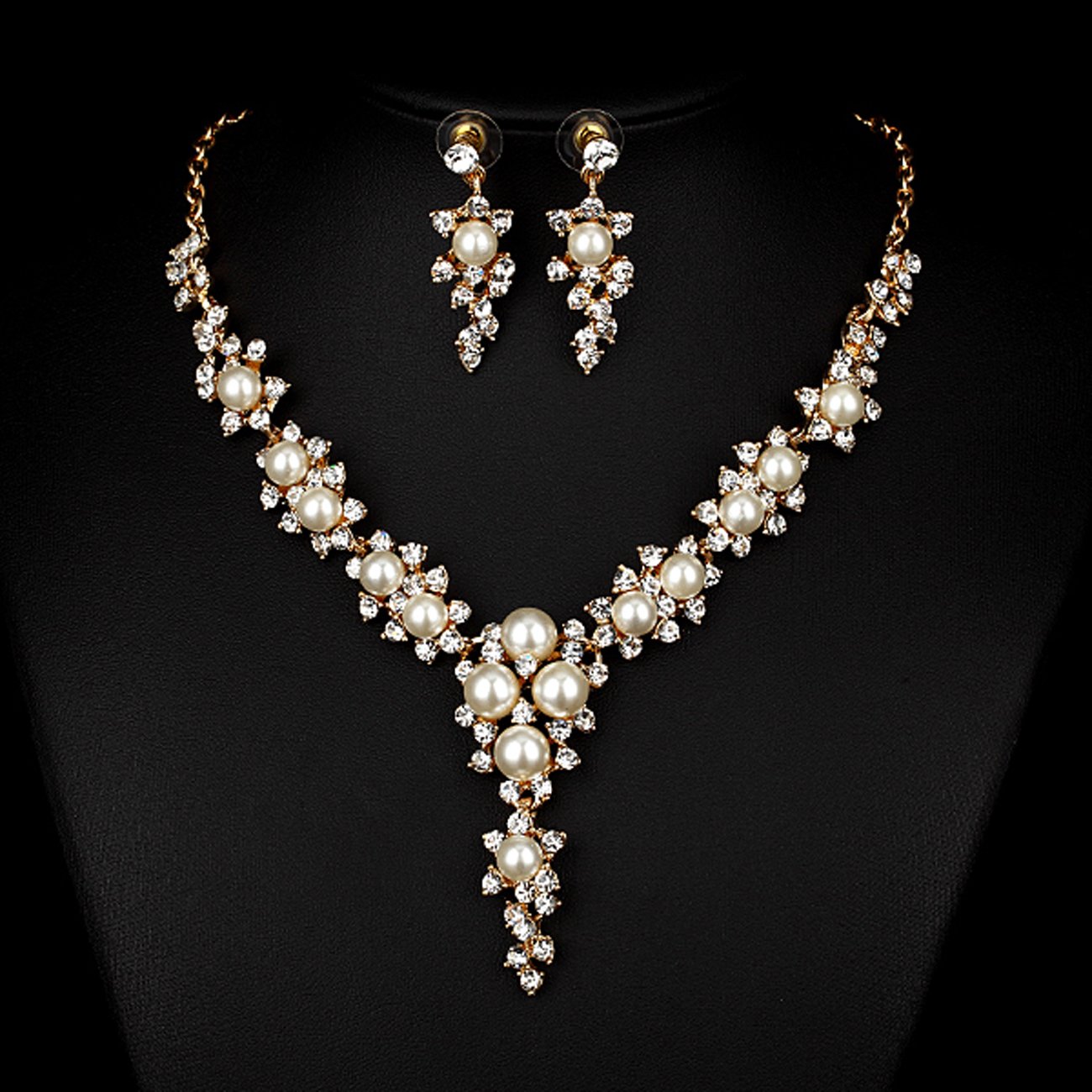 FAYBOX Glamorous Crystal Rhinestone Beading Necklace Earrings Wedding Jewelry Sets