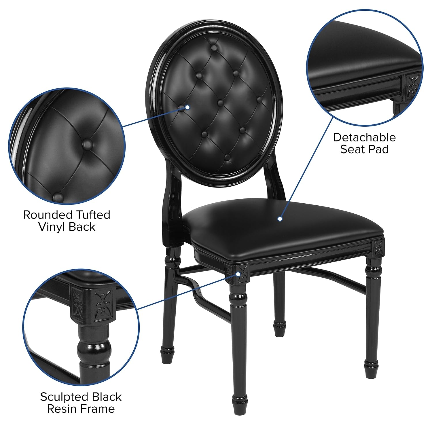 Flash Furniture HERCULES Series 900 lb. Capacity King Louis Chair with Transparent Back, Black Vinyl Seat and Black Frame