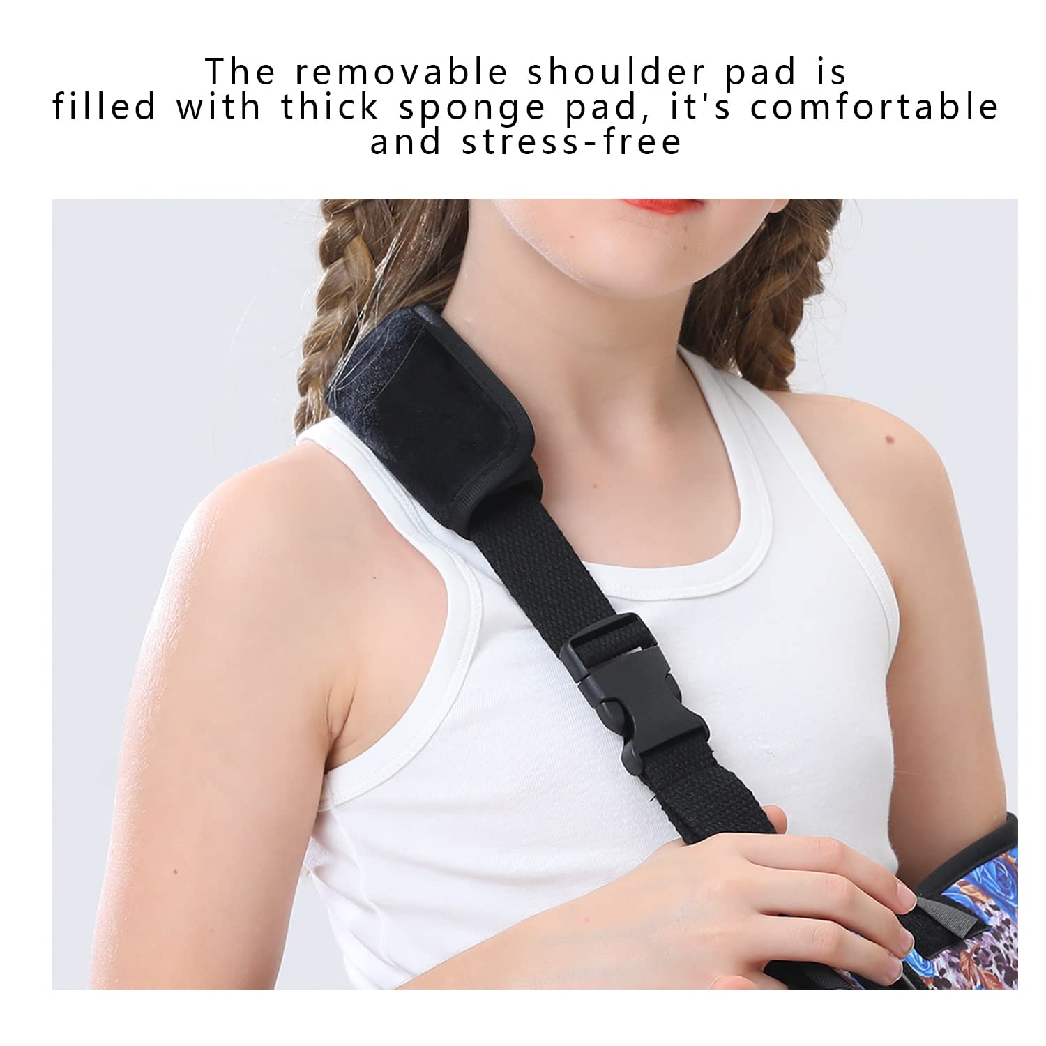 Fotgok Foam Arm Sling Elbow Brace Support with Waist Strap Shoulder Sling Rotator Cuff Brace for Shoulder Injury for Kids , for Broken, Dislocated, Fracture, Blue Rose Leopard, Large