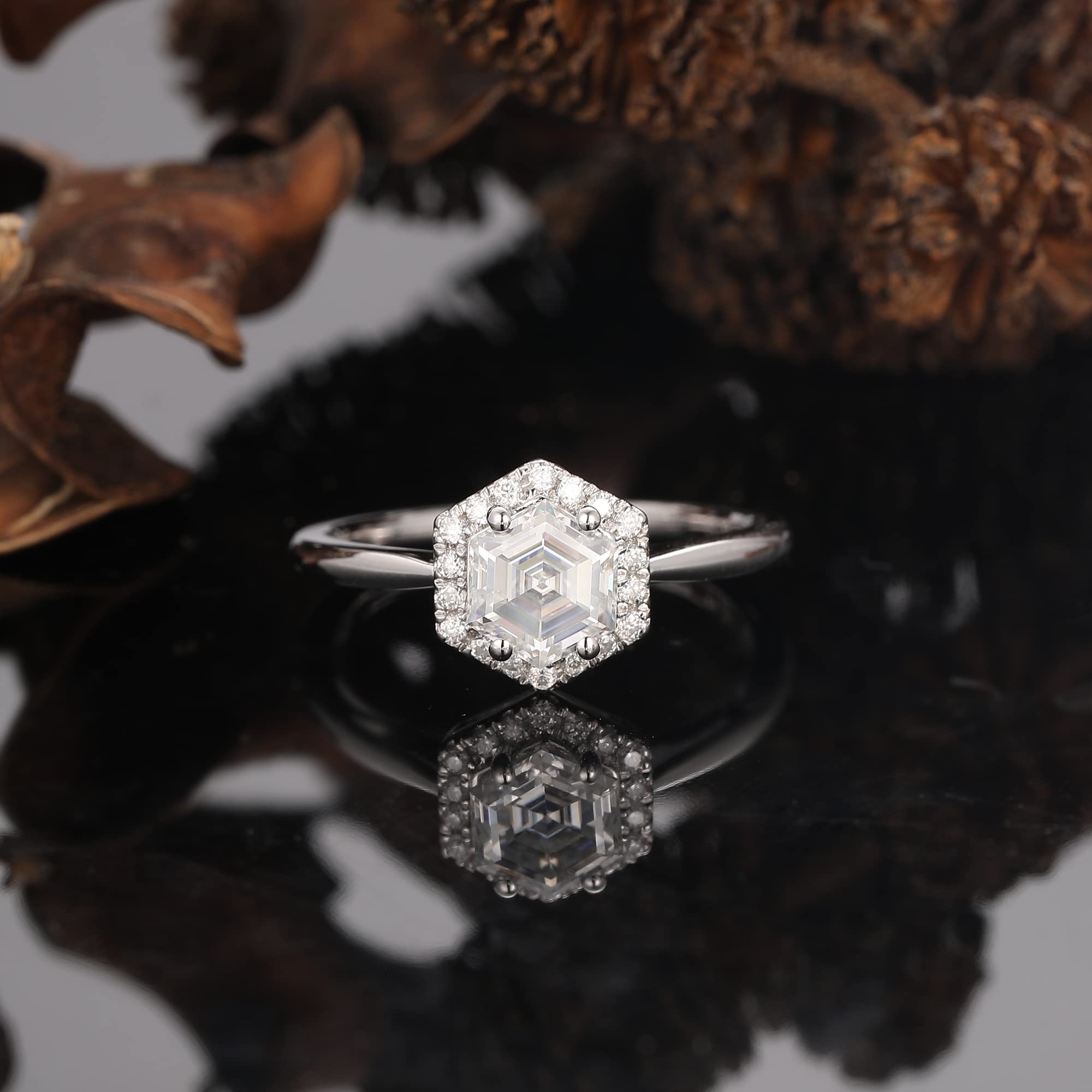 Frayerr Moissanite Ring - Statement Gift Ring - 1.85 Carat Hexagon Excellent Cut GH Moissanite Ring - Minimalist Sparkle Moissanite Halo Ring - 925 Silver Promise Ring - Prong Set Birthstone Ring (7)