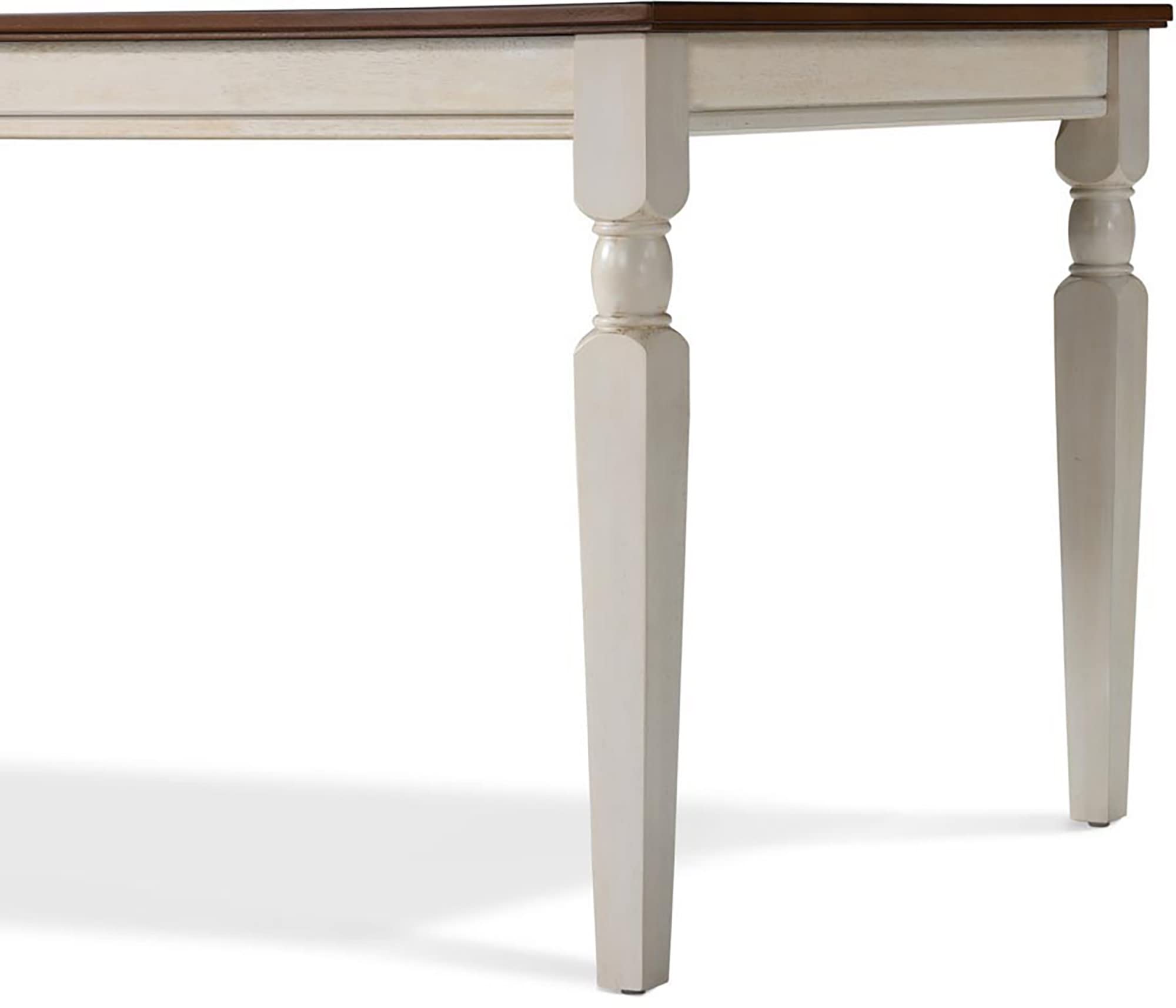 Finch Provence Farmhouse Table, Two-Toned Wood with Turned Legs, Traditional Rustic Furniture Decor for Kitchen or Dining Room, 60" Inch Tabletop, White, 60D x 35.86W x 29.72H in