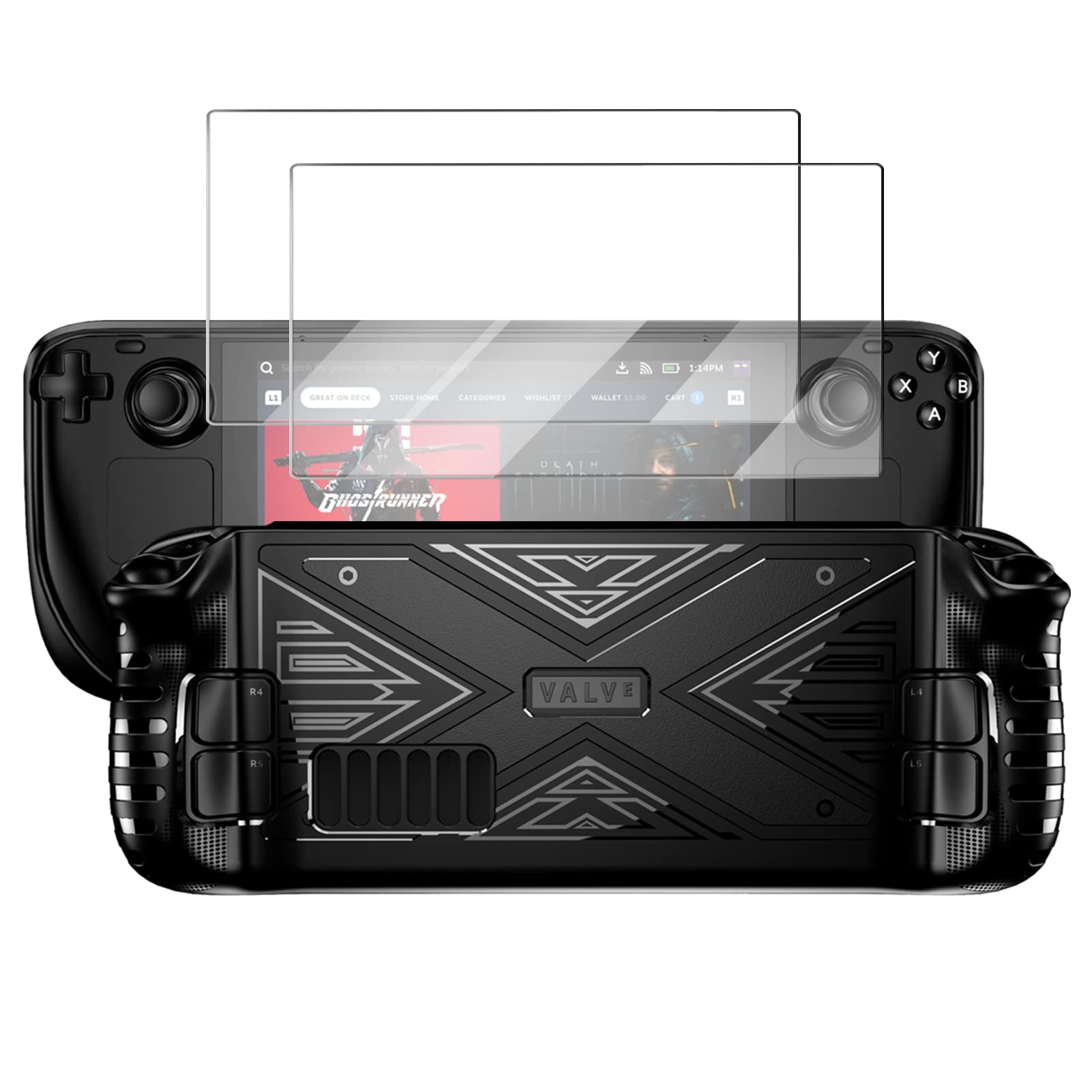 Ftlssi Steam Deck Case Compatible with Steam Deck Silicone Soft Case with 2 Steam Deck Glass Protectors Suitable for Steam Deck Shock Absorption Anti-Slip Anti-Scratch Design Steam Deck Accessorie