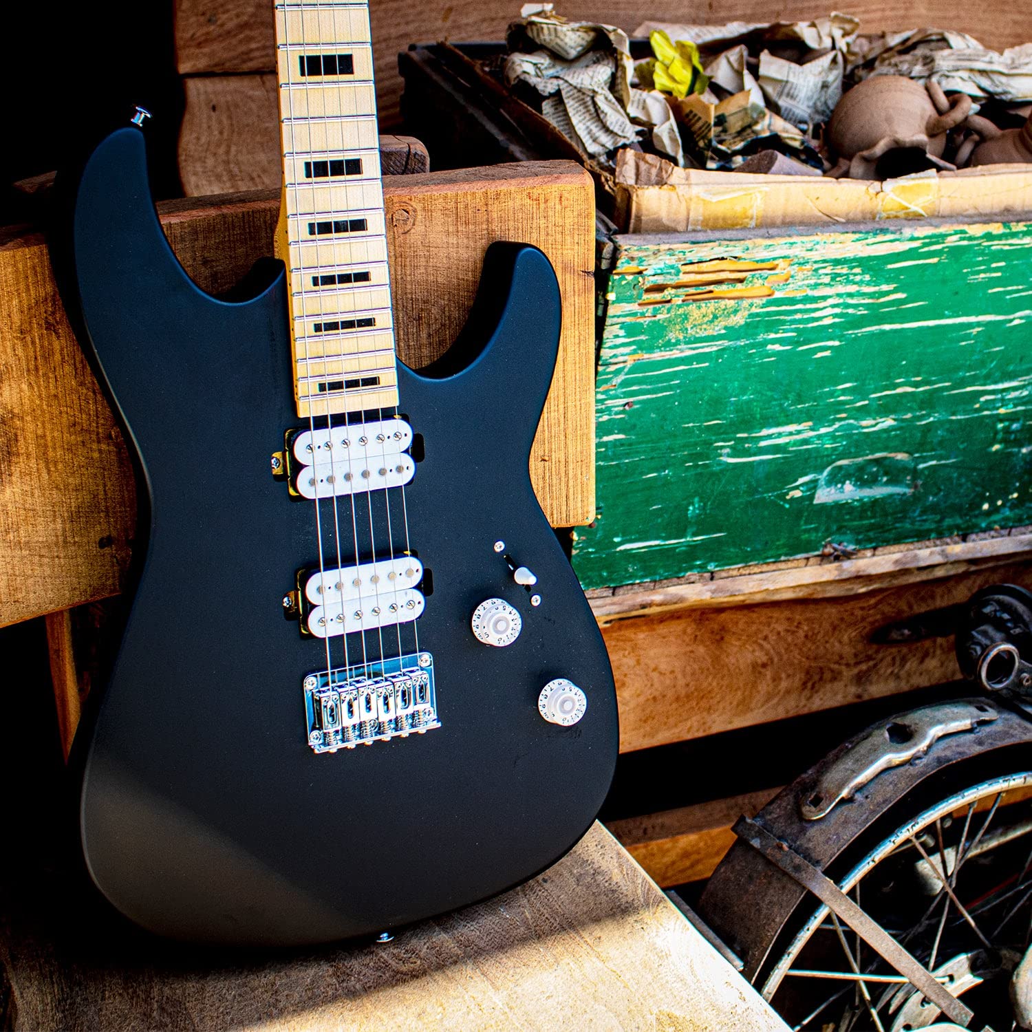 GoDpsMusic 6 String Sawtooth ST-M24 Electric Guitar, Right Handed Satin Black (ST-M24-SBK)