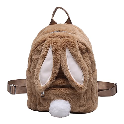 FVGWTVS Plush Bunny Ears Backpack, Girls Cute Backpack Mini Fluffy Plush Rabbit Travel Backpack Shoulder Bag Satchel