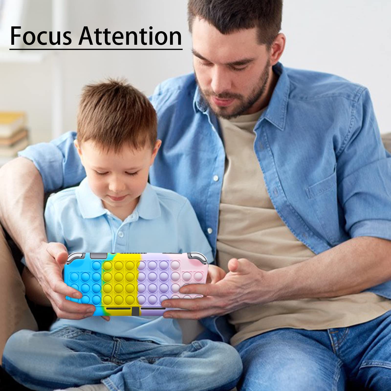 for Switch Lite Case Fidget Pop Bubble Case Colourful Soft Silicone Protective Cover Anti-Scratch Compatible with Nintendo Switch Lite 5.5 Inch-Blue Purple Yellow Pink