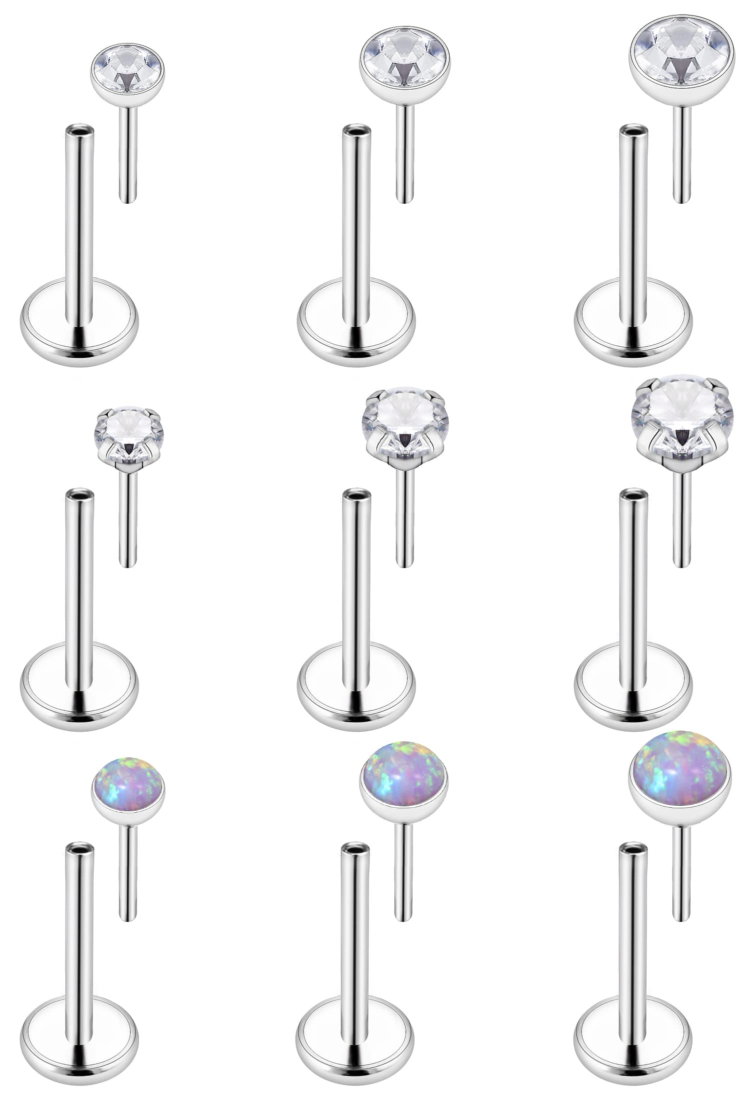 Ftovosyo 18G Threadless Push in Nose Rings Studs Surgical Steel Pushin Nose Stud 2mm 2.5mm 3mm Round Crystal Opal Nose Piercing Jewelry for Women Men