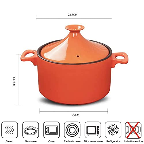 Steamer Bra Braise Pan Moroccan Tagine Cooking Pot Handmade Ceramic Casserole 4L Tagine Ceramic Pot Healthy Clay Pot for Braising Slow Cooking (Yellow)