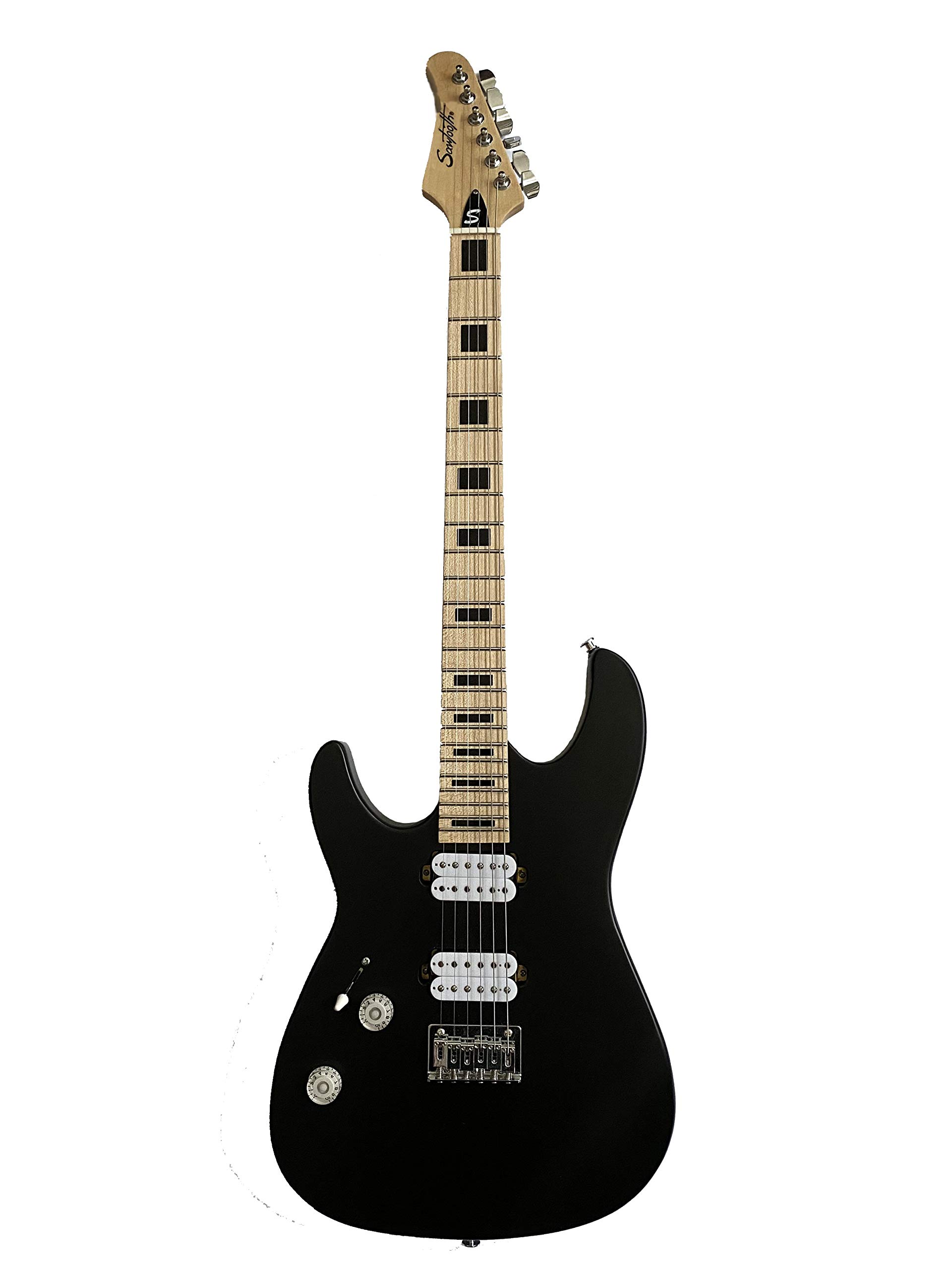 GoDpsMusic 6 String Sawtooth ST-M24 Electric Guitar Player's Pack, Left Handed Satin Black (ST-M24-LH-SBK-PLAY)