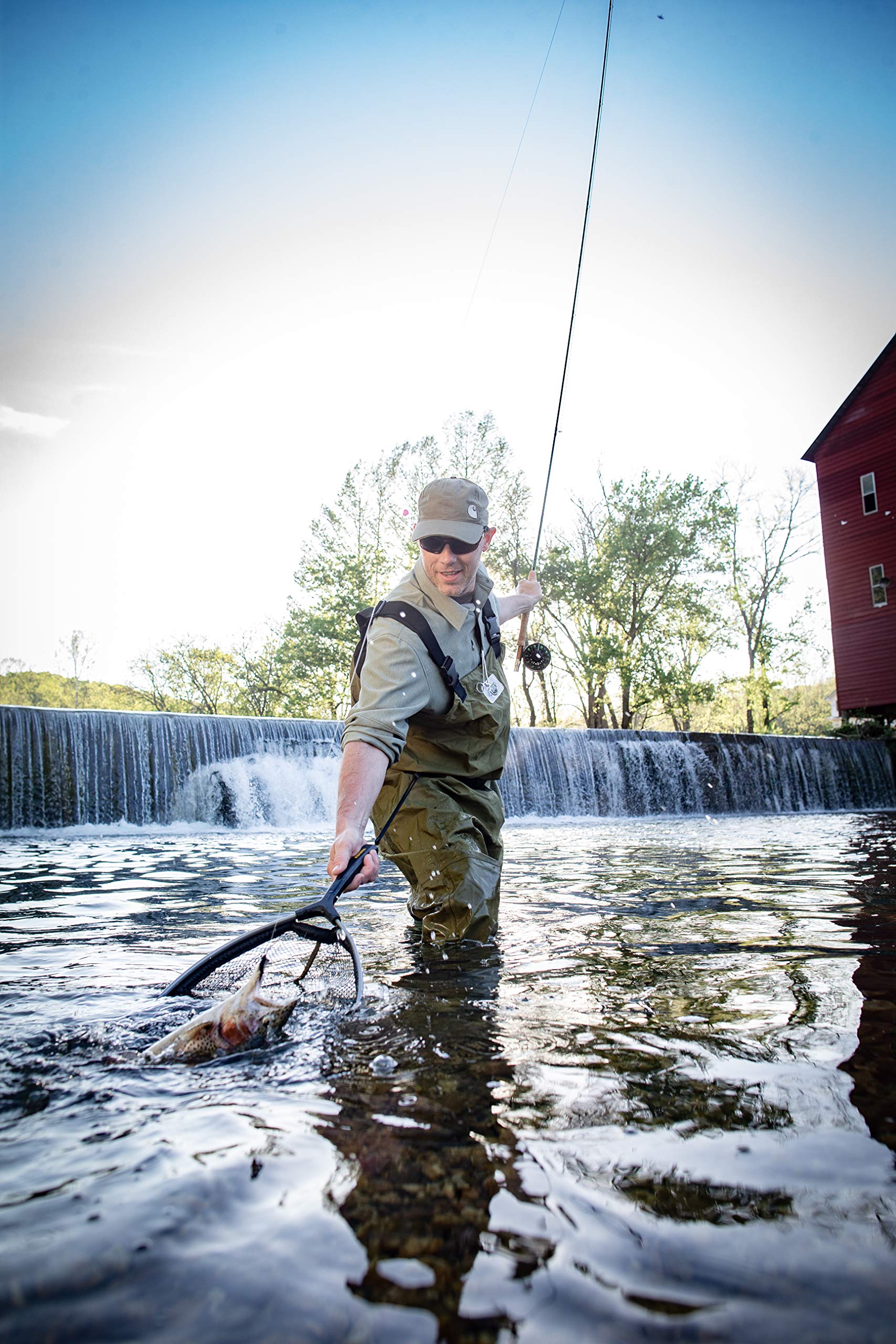 Frabill Floating Trout Net, 13" x 18", Black Finish, Fish Landing Net, Tangle-Free Micromesh Netting is Gentle on Fish, Comfortable Handle with Built-in Lanyard and Carabiner
