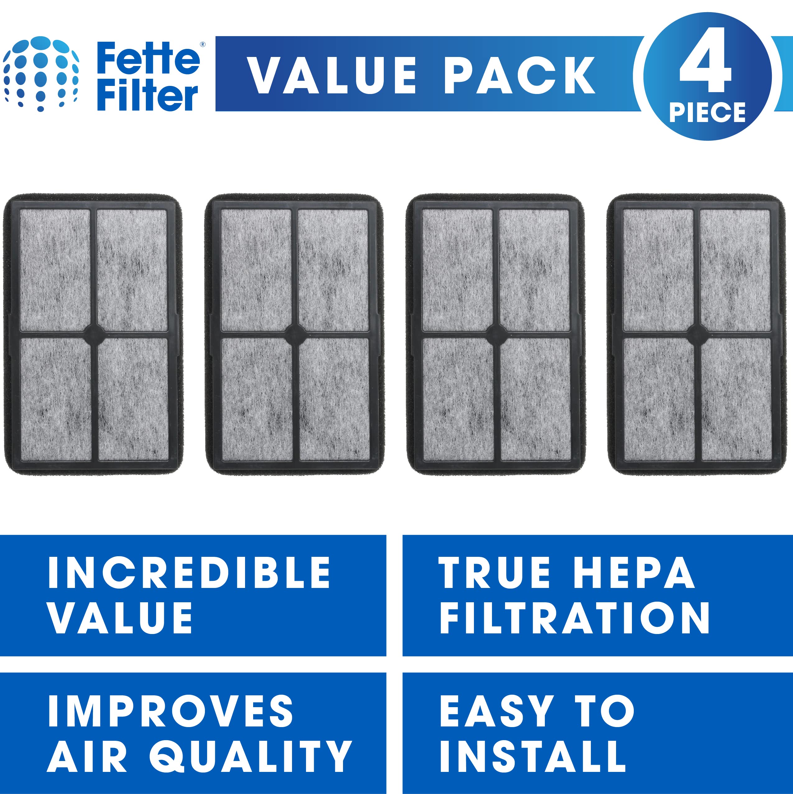 Fette Filter - Air Purifier Filter Compatible with GermGuardian FLT4010 Models AC4010 & AC4020 Series and Black + Decker Model BXAP040 Air Purifiers (Filter A) - Pack of 4