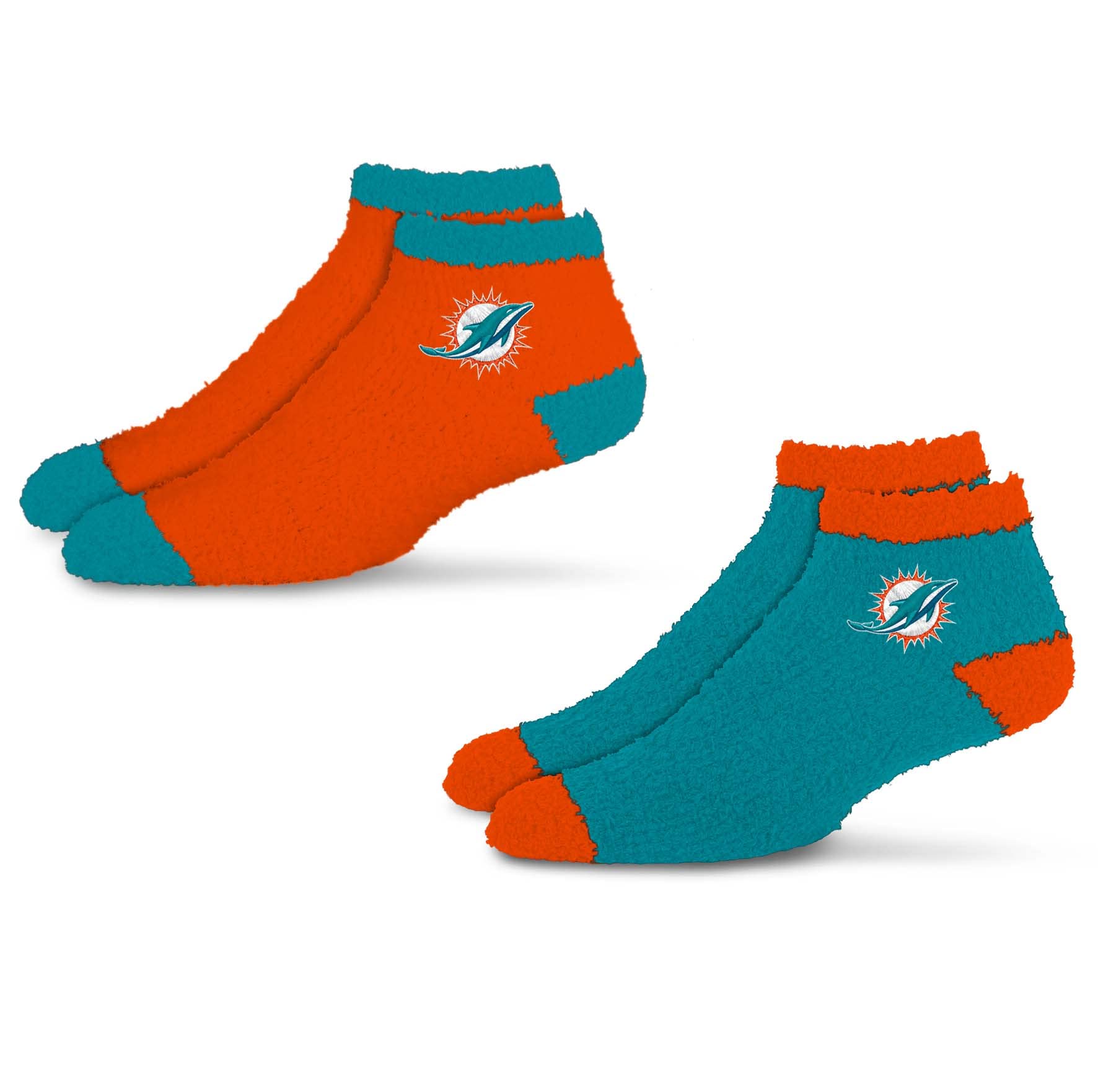 For Bare Feet Unisex NFL Miami Dolphins Super Cozy Sleep Soft Two Pack Team Colors OSFM