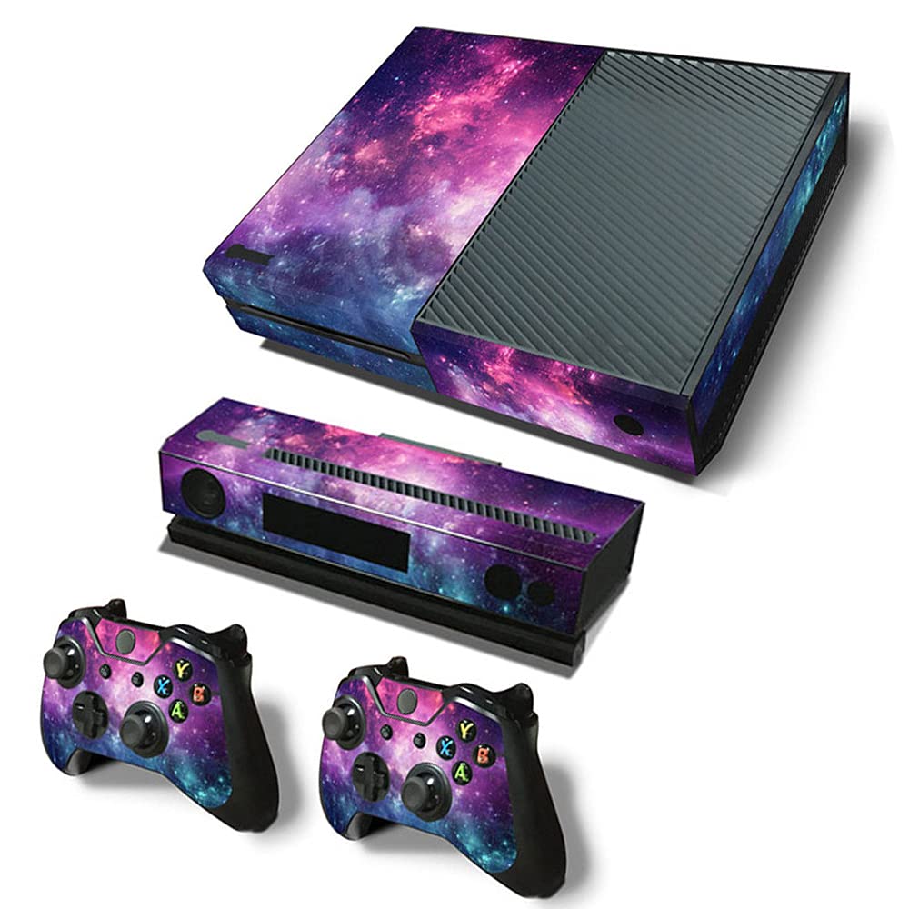 FOTTCZ Vinyl Skin for Xbox One Console, Sound Box & Controllers Only, Sticker Decorate and Protect Equipment Surface, Purple Cyan Nebula