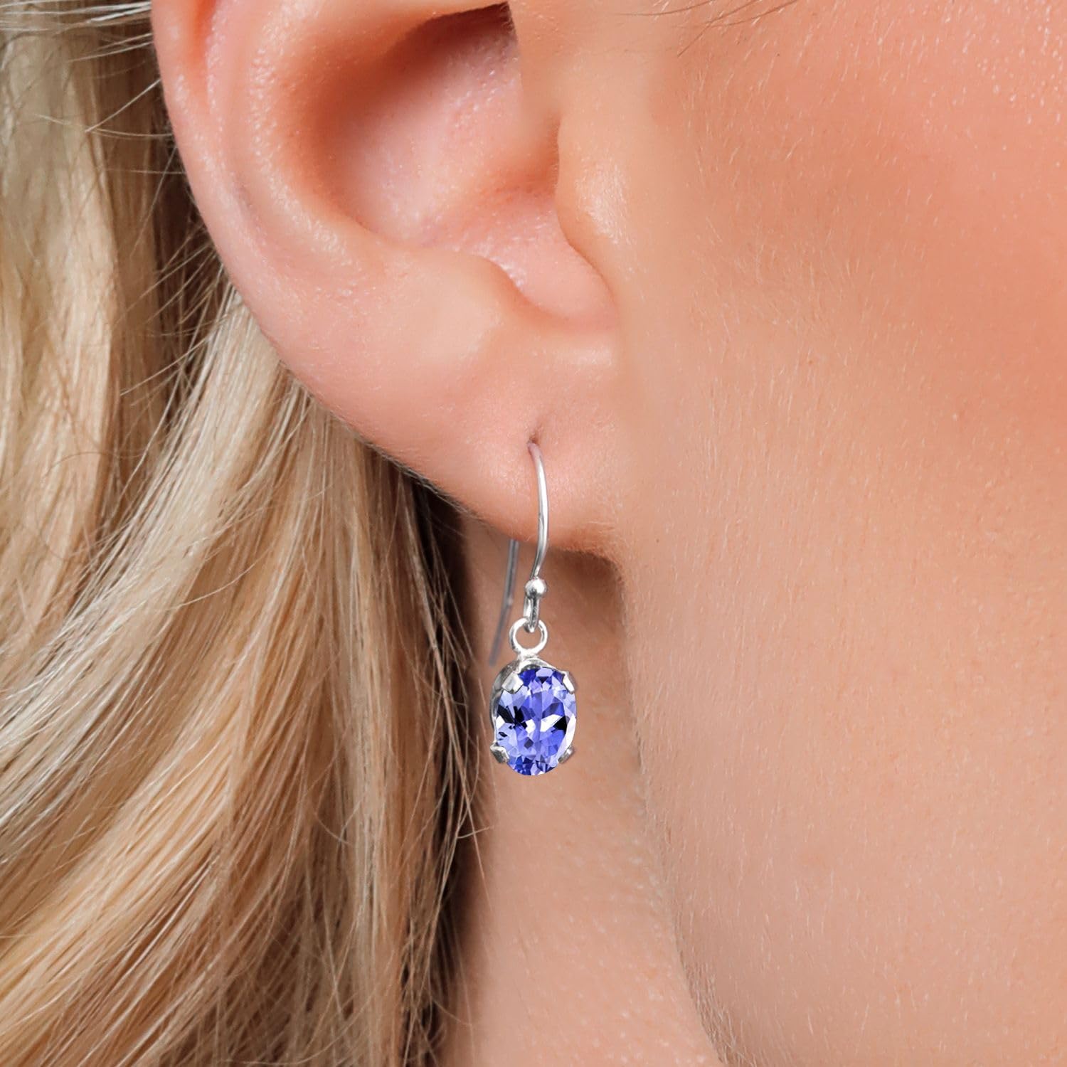 Gem Stone King 925 Sterling Silver Oval 7X5MM Gemstone Birthstone French Wire Dangle Hook Earrings For Women