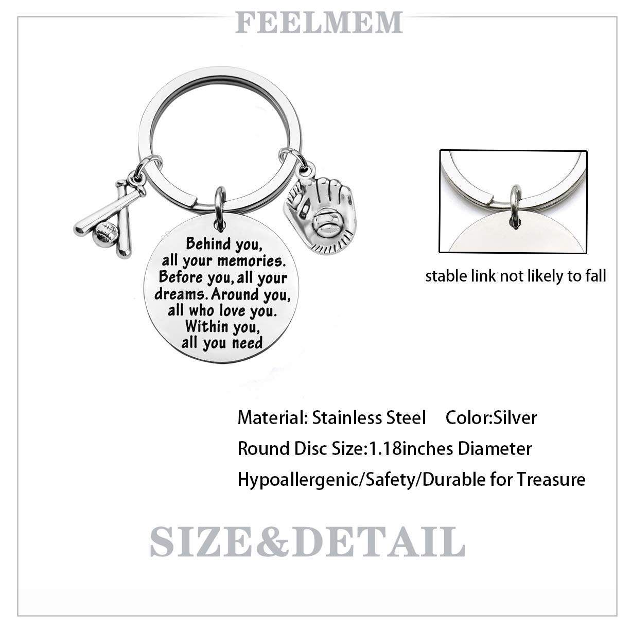 FEELMEM Baseball Keychain Baseball Player Gift Behind You All Memories Before You All Your Dream Keychain Softball Baseball Jewelry Baseball Mom Gift (Baseball Keychain)