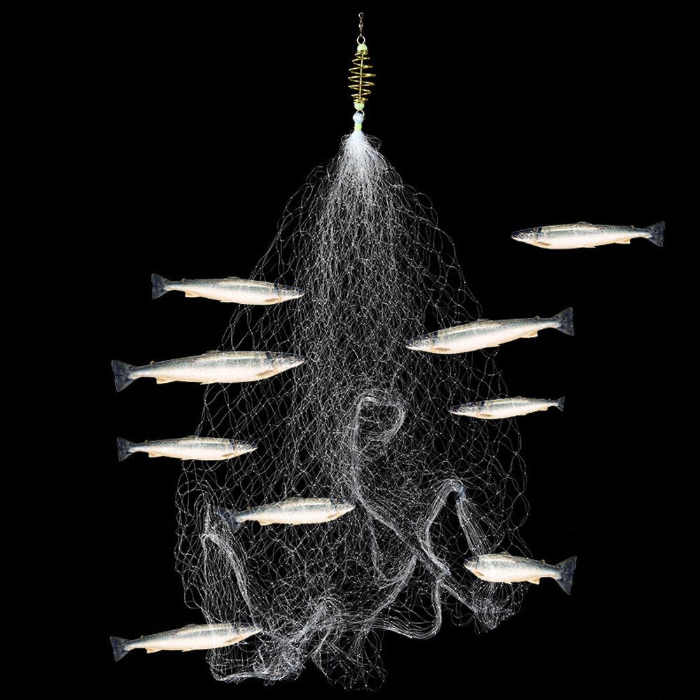 GOODTRADE8 1PC Fishing Cast Net for Bait Trap Fish Fishing Net Trap with Luminous Bead Copper Spring Shoal Netting Fishnet Tackle 12 Size,Outdoor Fishnet Tackle Tools Fish Netting (3 mesh)