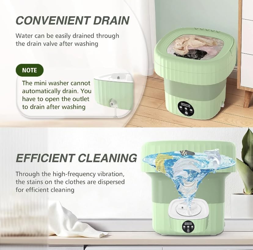 Foldable Washing Machine, 8L High Capacity Mini Washer, with 3 Modes Deep Cleaning,Half Automatic Small Washer for Baby Clothes Underwear or Small Items,RV Travel laundry
