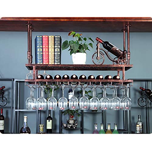 Retro European Wrought Iron Wine Rack Bar Double Creative Simplicity Wall Hanging Wine Cabinet Wine Wine Display Rack Rack Wine Glass Rack J111, PIBM, Bronze, 150 * 30cm