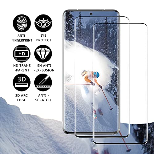 Geviaho 2+2 Pack Galaxy S20 Screen Protector + Camera Lens Protector, Full Clarity Coverage,9H Tempered Glass, Ultrasonic Fingerprint Support,Anti Bubble,3D HD Curved for Samsung S20 [6.2Inch]