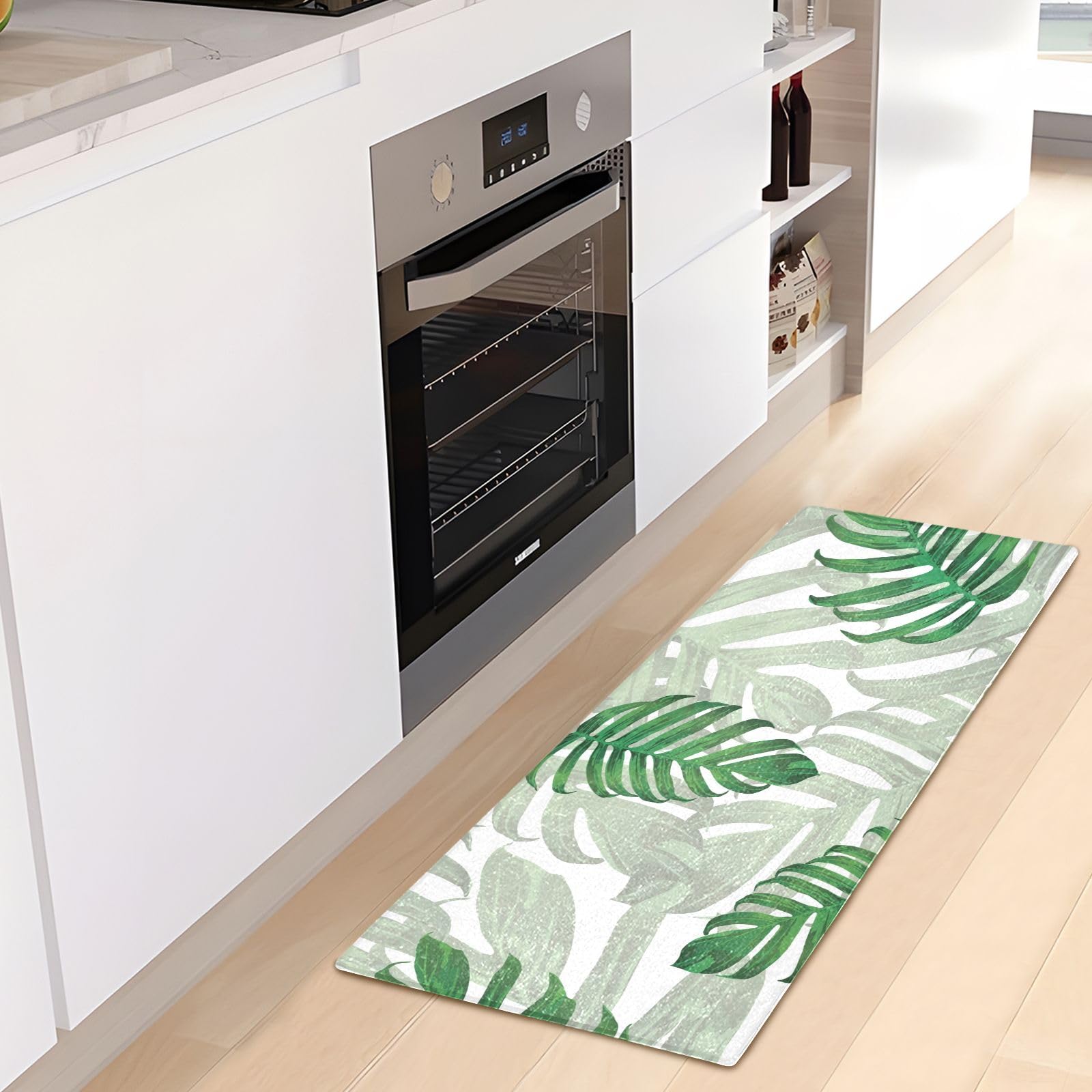 Fluffy Floor Carpet-Palm Monstera Jungle Leaf,39x20in Front Door Mat Indoor Machine Washable Carpet,Aesthetic Rug