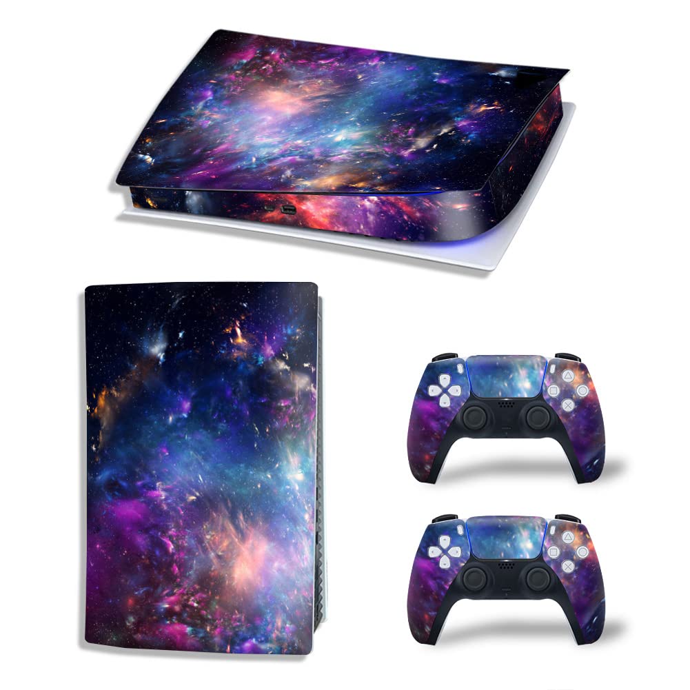 FOTTCZ Compatible Vinyl Skin PS5 Digital Edition Console and Controllers - Purple Nebula
