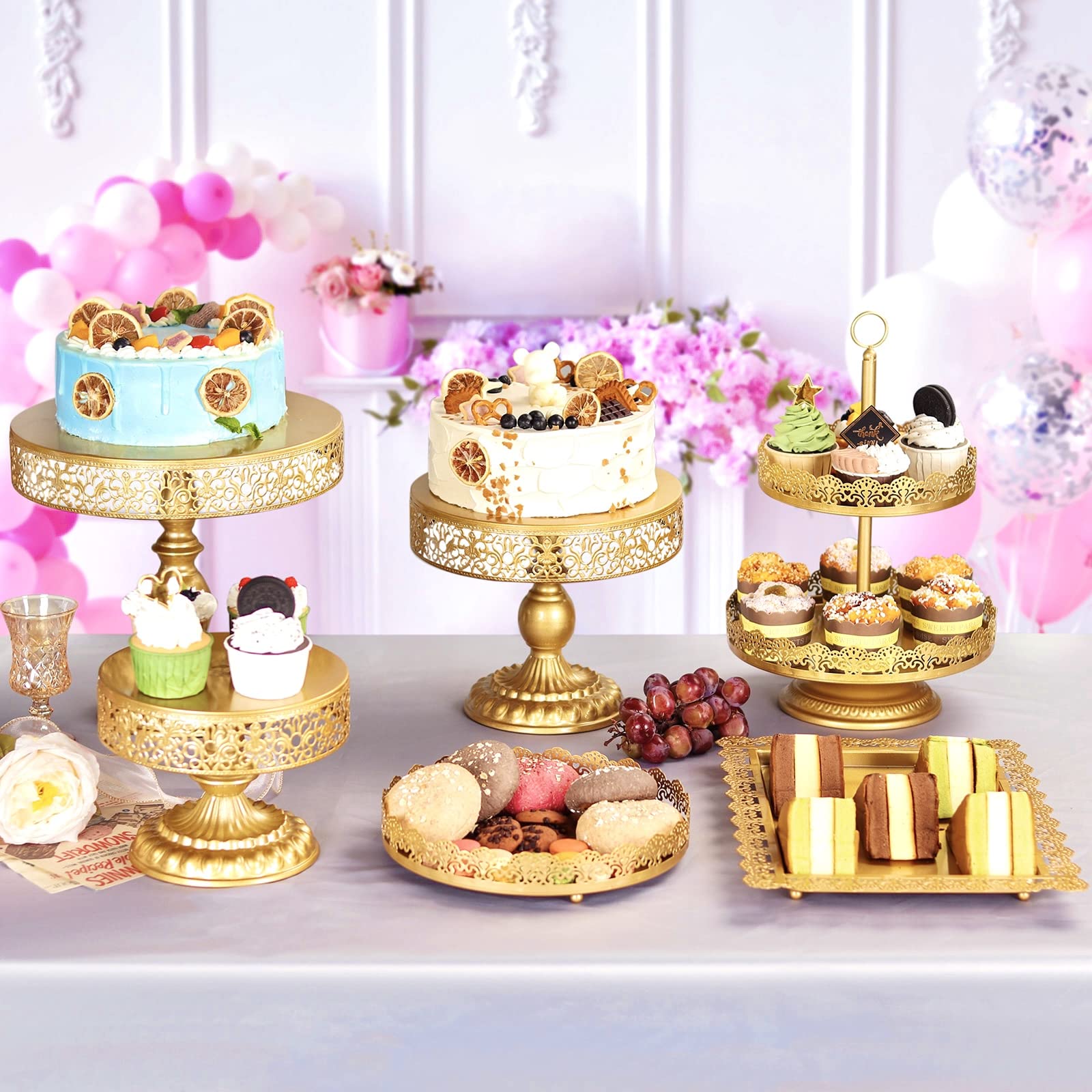 Gold Cake Stands Set for Dessert Table,6 Pcs Wedding Cake Stand&Cupcake Stand Set,Serving Plate Dessert Table Display Set for Wedding/Birthday Party/Home Decoration/Graduation Party (6 Pieces)