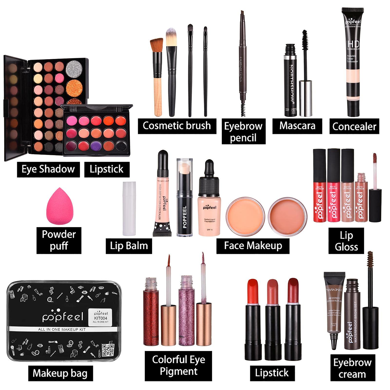 Full Makeup Kit For Women, All-in- Makeup Set, Makeup Gift Set for Girls Makeup Essential Starter Kit Includes Lip Gloss Blush Brush Eyeshadow Foundation