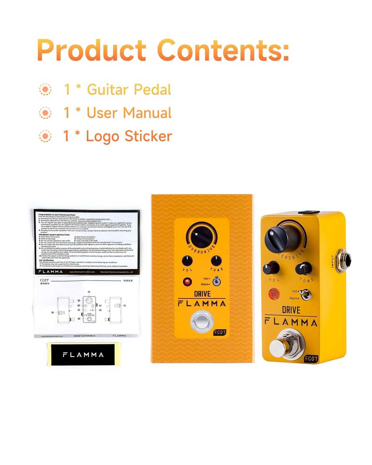 FLAMMA FC07 Overdrive Pedal Vintage Overdrive Effect Warm/Hot Modes, Mini Analog Overdrive Guitar Pedal Electric Guitar Effects Pedal, True Bypass