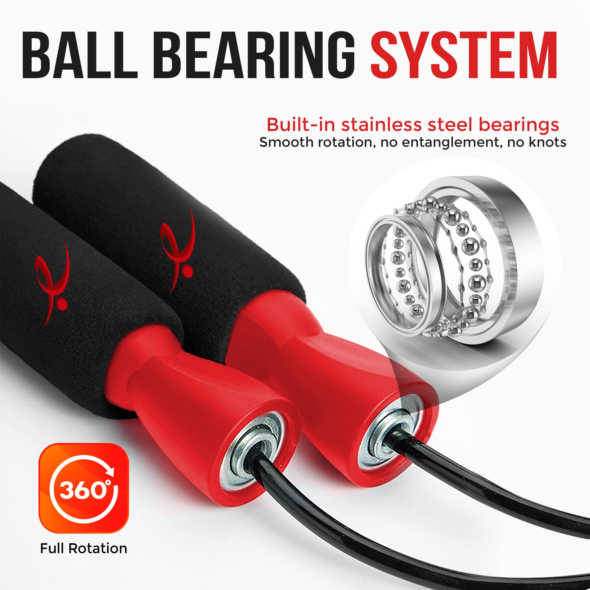 Fitness Factor Jump Rope With Adjustable Length, Tangle-Free Skipping Rope for Gym Workout,Crossfit, Fitness Exercise, WOD, Boxing, MMA, Endurance Training Include Carrying Pouch (Red)