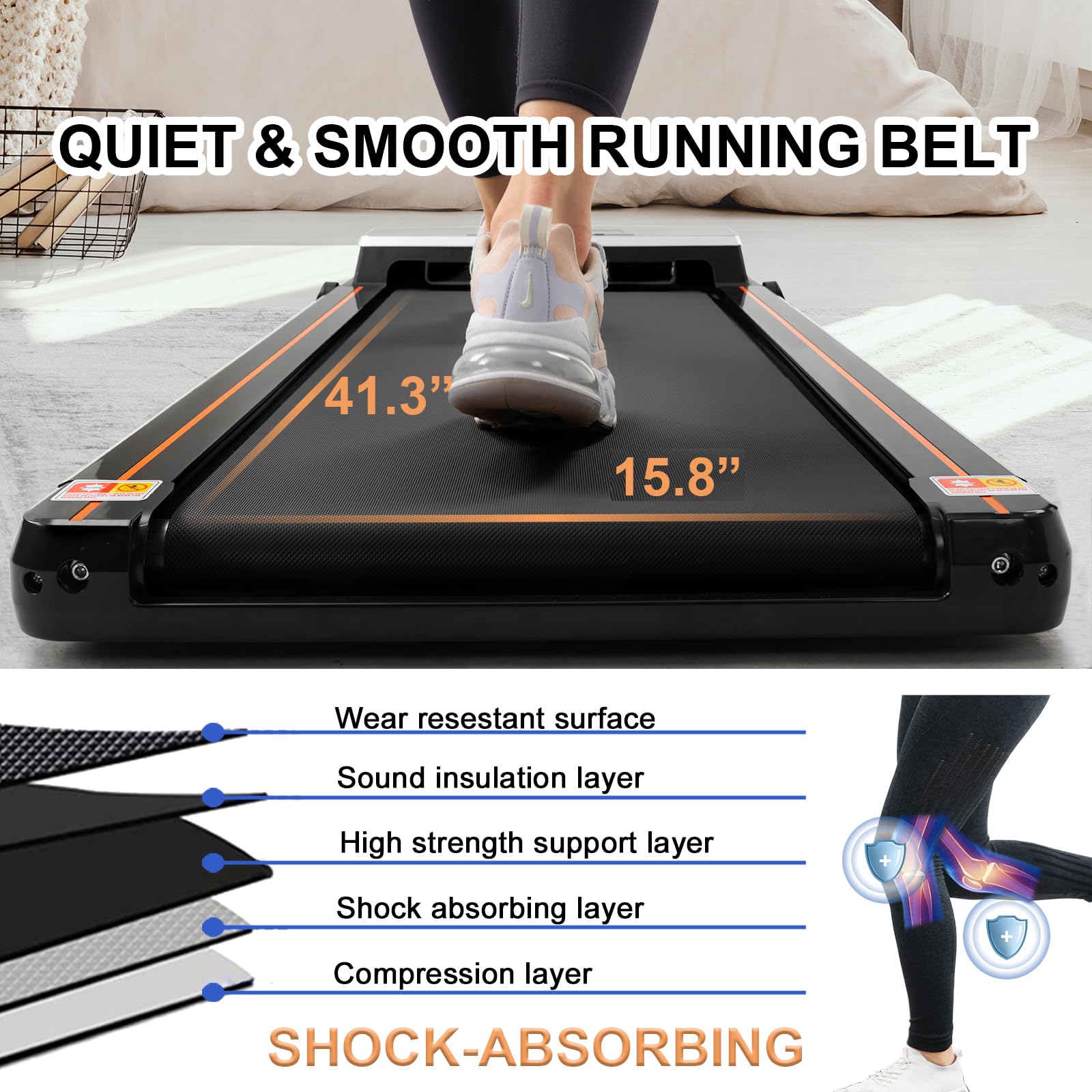 FYC Under Desk Treadmill 3.5HP Slim Walking Treadmill 300LBS - Electric Treadmill with APP Bluetooth Remote Control LED Display, Running Walking Jogging for Home Office Use (Installation Free) JK30F-9
