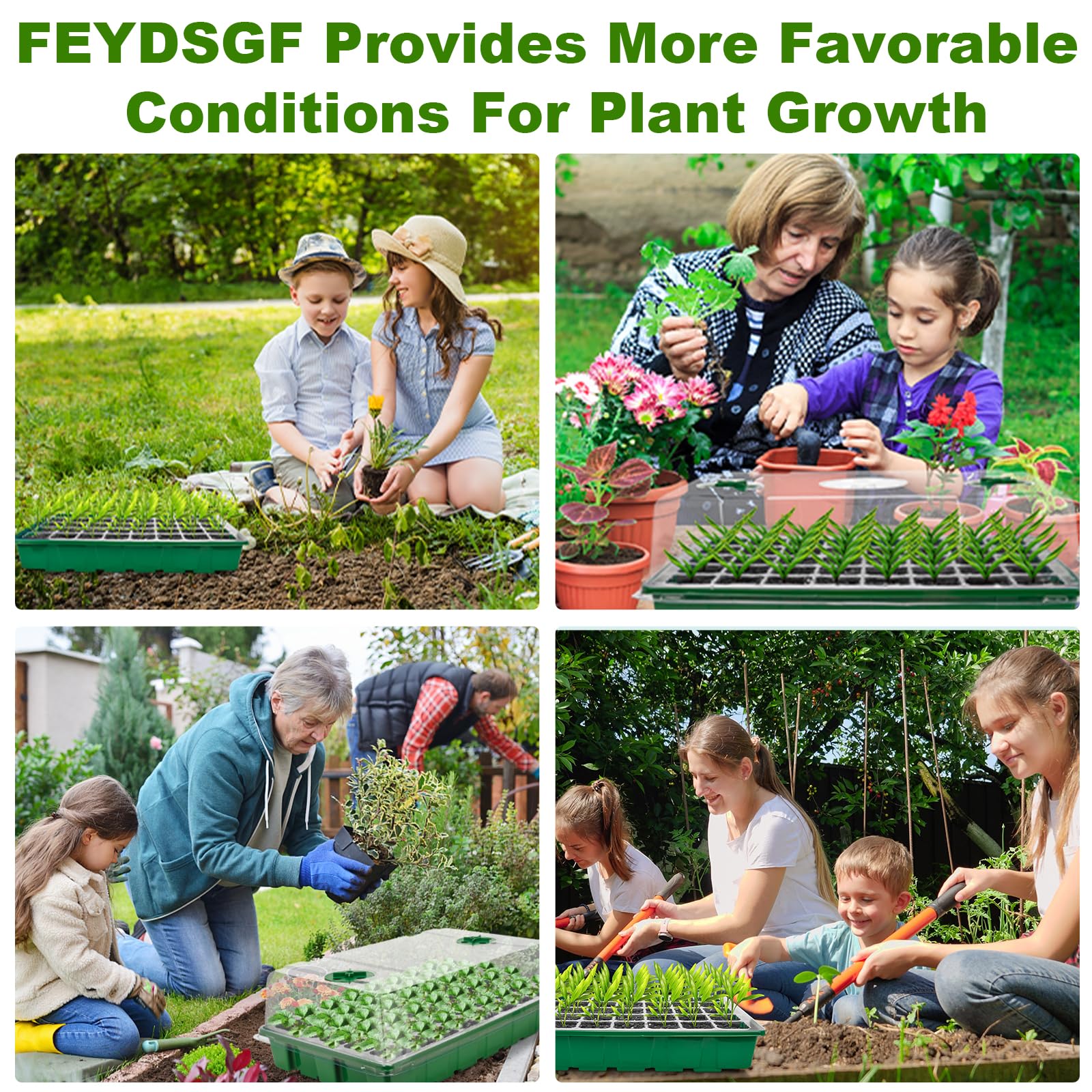 FEYDSGF Seed Starter Tray with Grow Light,40 Cells (2 Pack) Seed Starter Kit with Air Vent Humidity DomeHeightened Lids Growing Trays for Indoor Gardening Plant Germination Trays