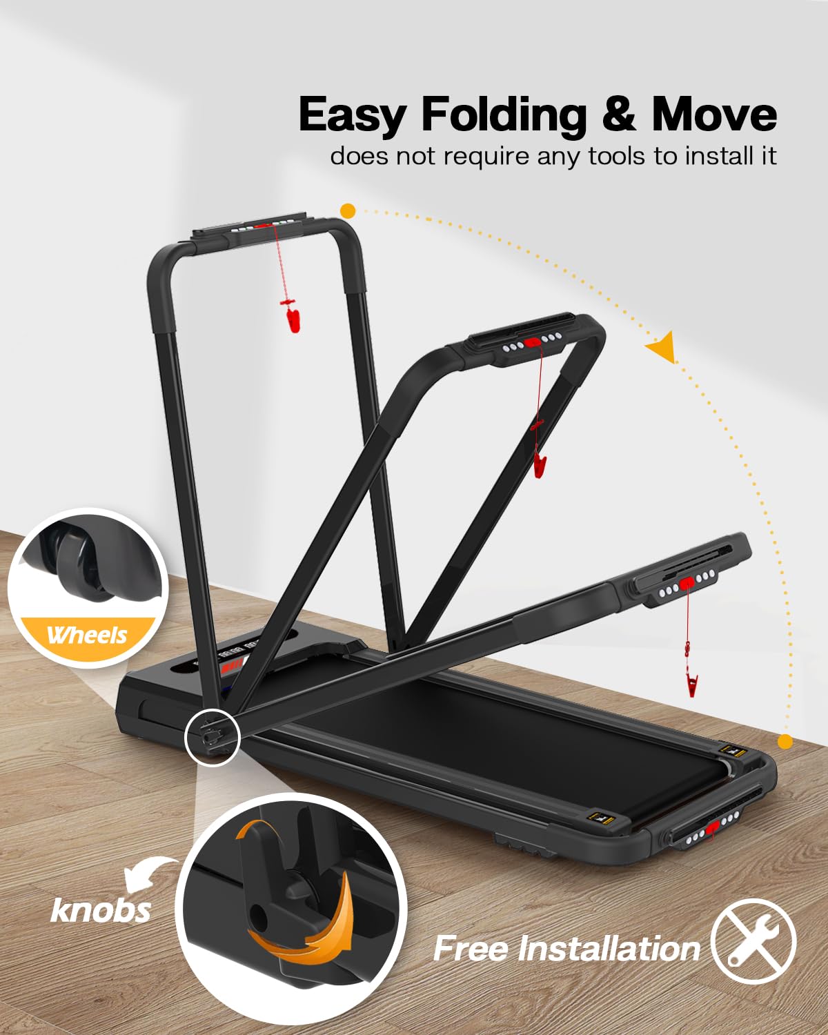 FYC Under Desk Treadmill - 2 in 1 Folding Treadmill Desk Workstation for Home 300LBS Weight Capacity, 3.5HP Free Installation Foldable Treadmill Compact Electric Running Machine for Office, Black