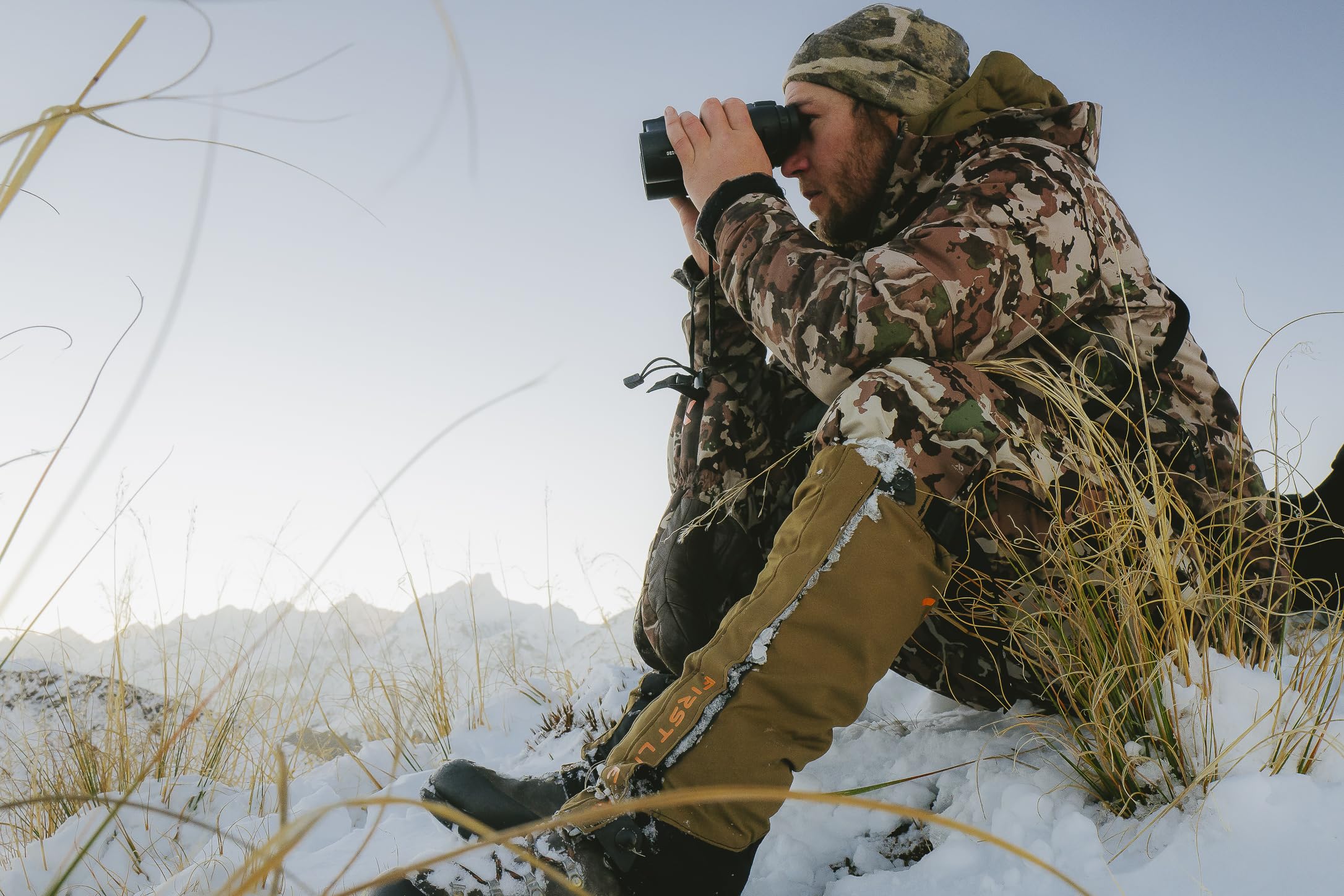 First Lite Brambler Hunting Boot Gaiter - Durable Waterproof Hunting Gaiters - Dry Earth - Large