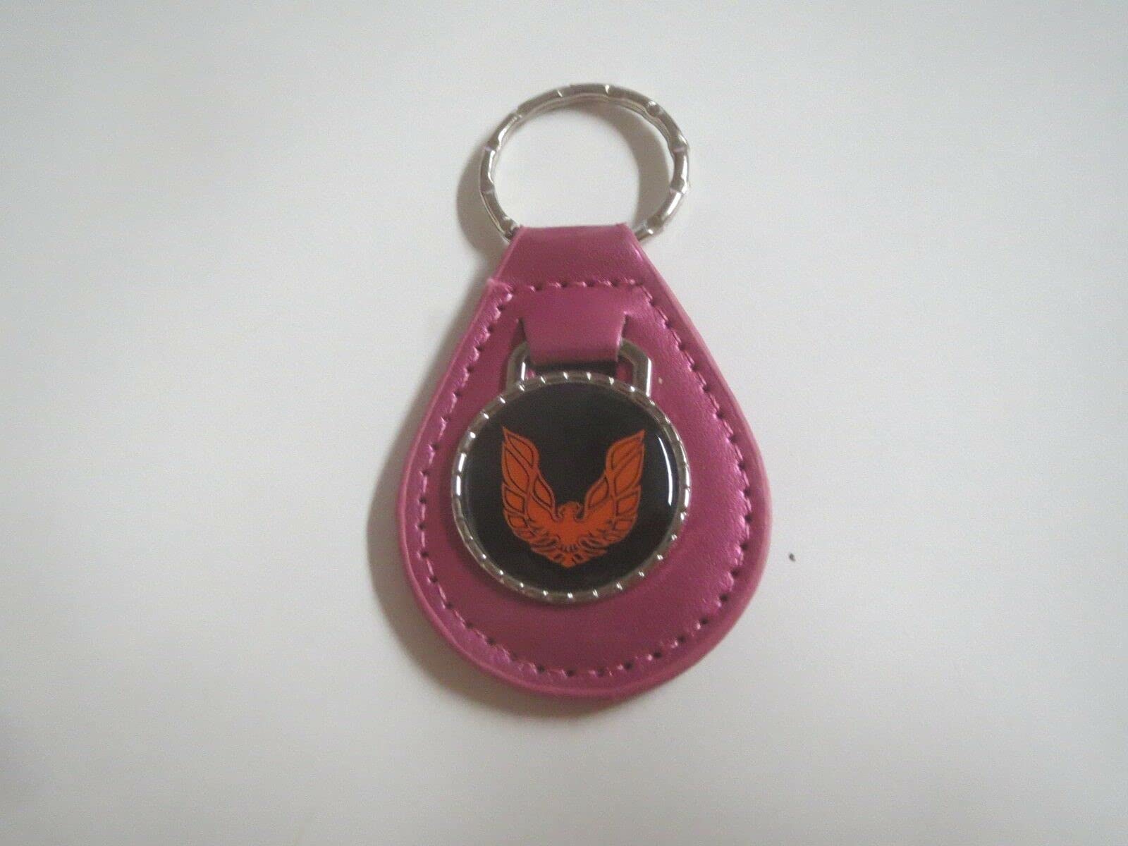 FIREBIRD OR TRANS-AM ORANGE BIRD LOGO LEATHER KEYCHAIN - MAGENTA