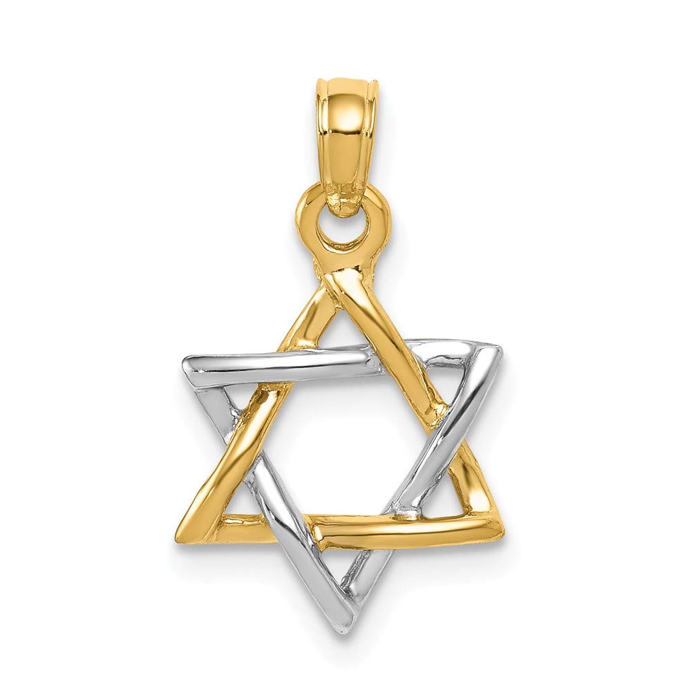 FB JEWELS Solid 14K White And Yellow Two Tone Gold Polished Star Of David Pendant
