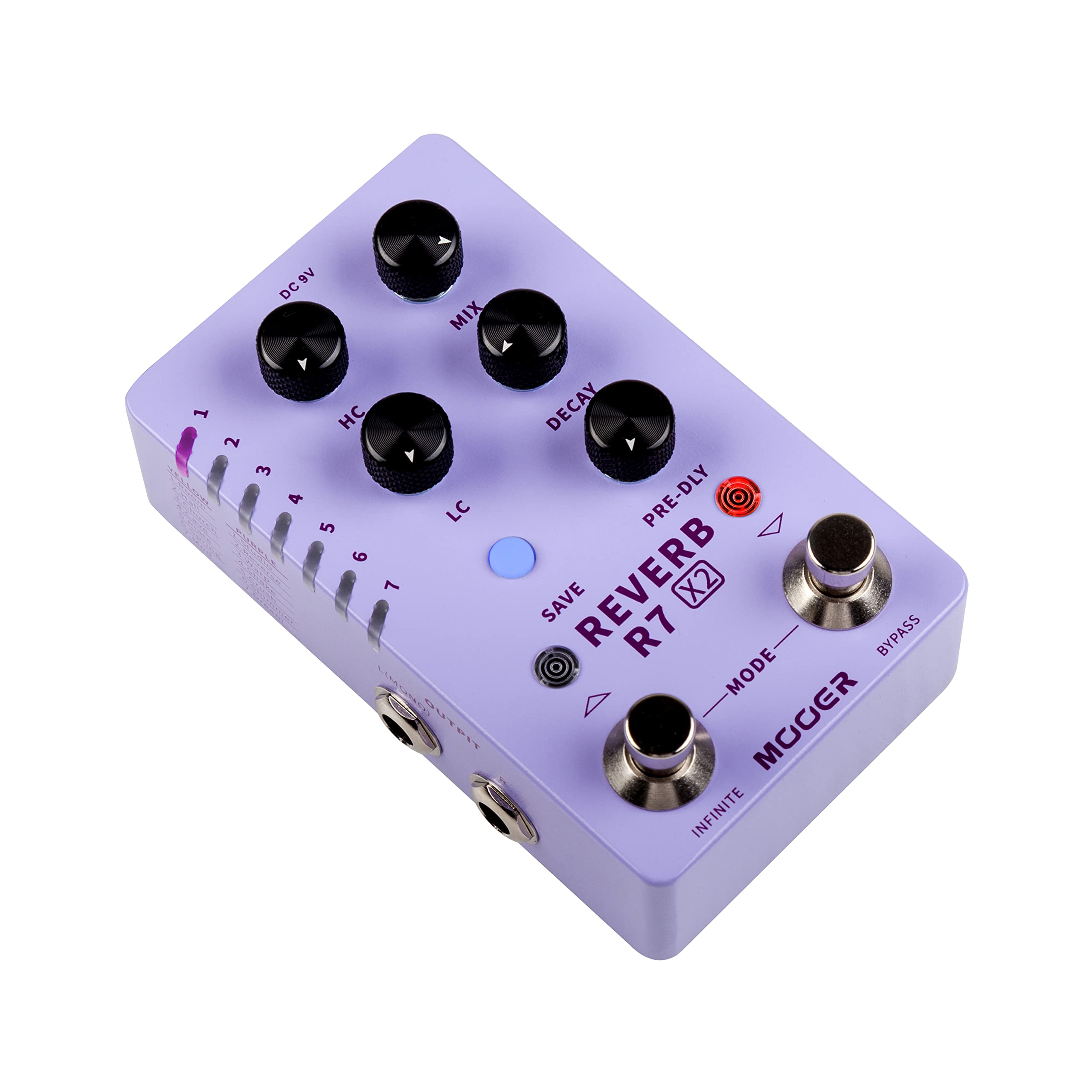 MOOER R7 X2 Stereo Multi Reverb Pedal from Classic Reverb to Modern Ambient, 14 different Reverb types with High Cut, Low Cut, Mix Parameter Knobs and Infinite and Trail-on functions