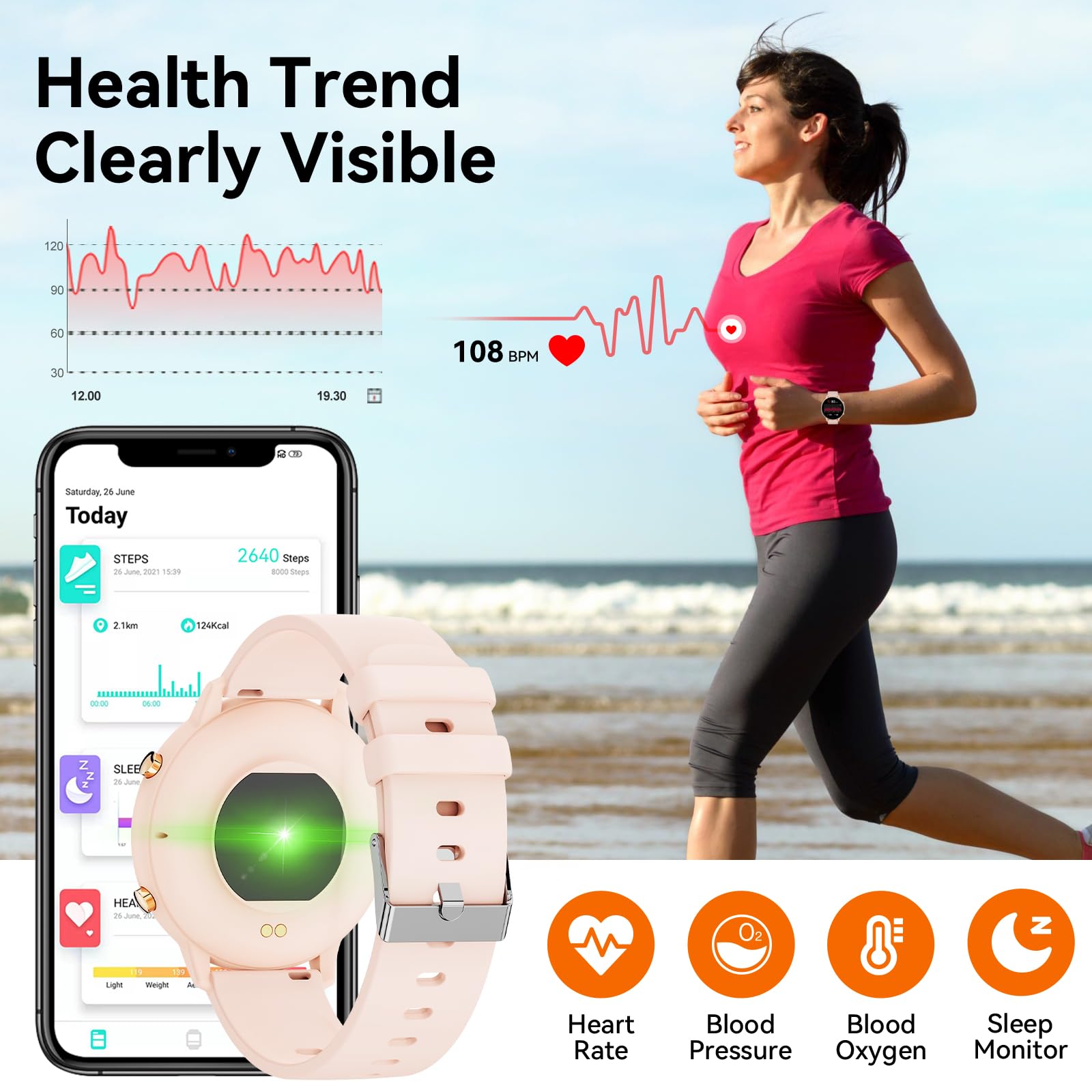 Smart Watch, Bluetooth Call Smartwatch for Men and Women,Monitoring Heart Rate/Sleep/Blood Oxygen/Pedometer,1.39-inch Fitness Tracker with Multiple Sports Modes,Smartwatches fit for IOS and Android