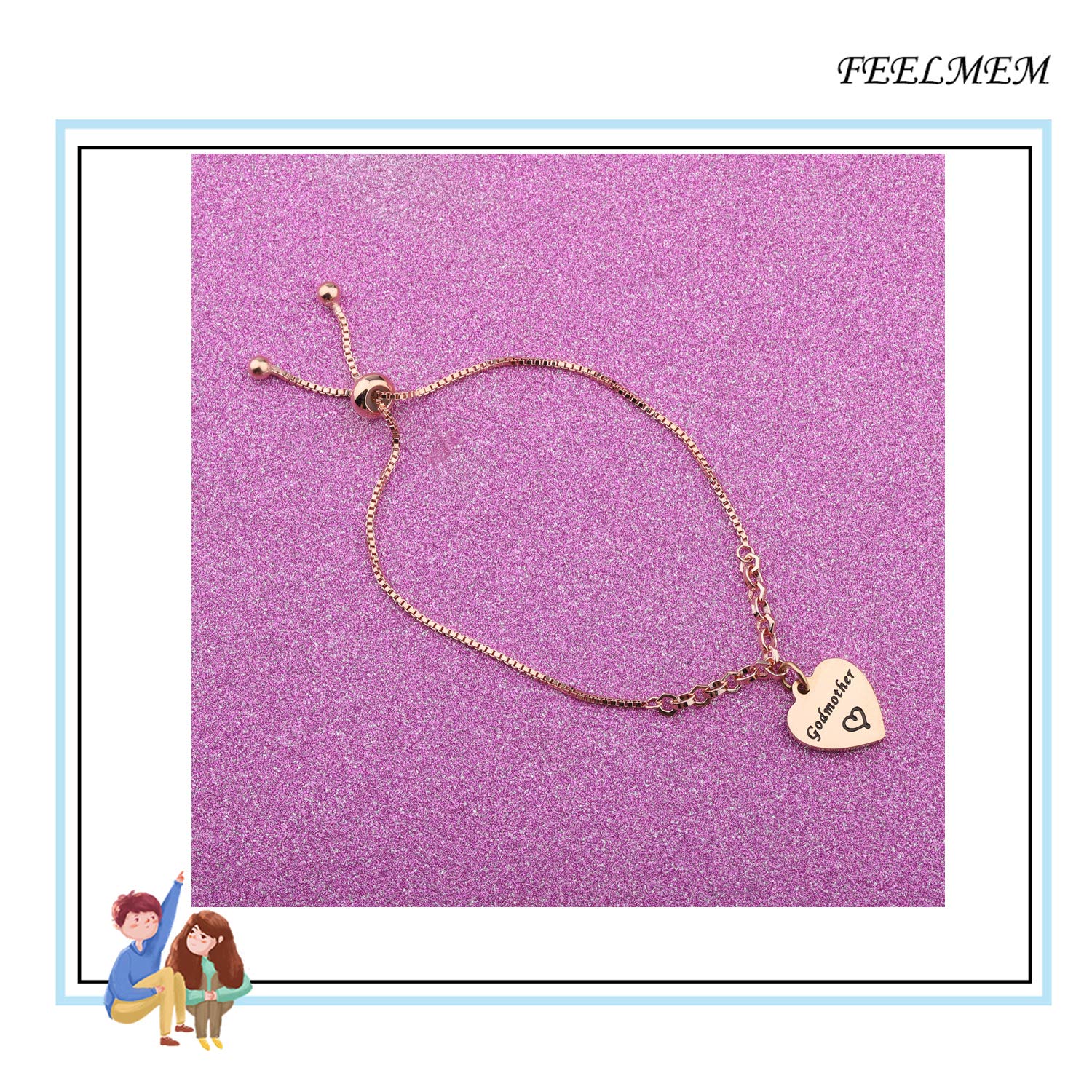 FEELMEM Godmother Bangle Bracelet,Goddaughter Bangle Bracelet,Baptism Gift for Godmothers/Goddaughters (Godmother Slider RG)