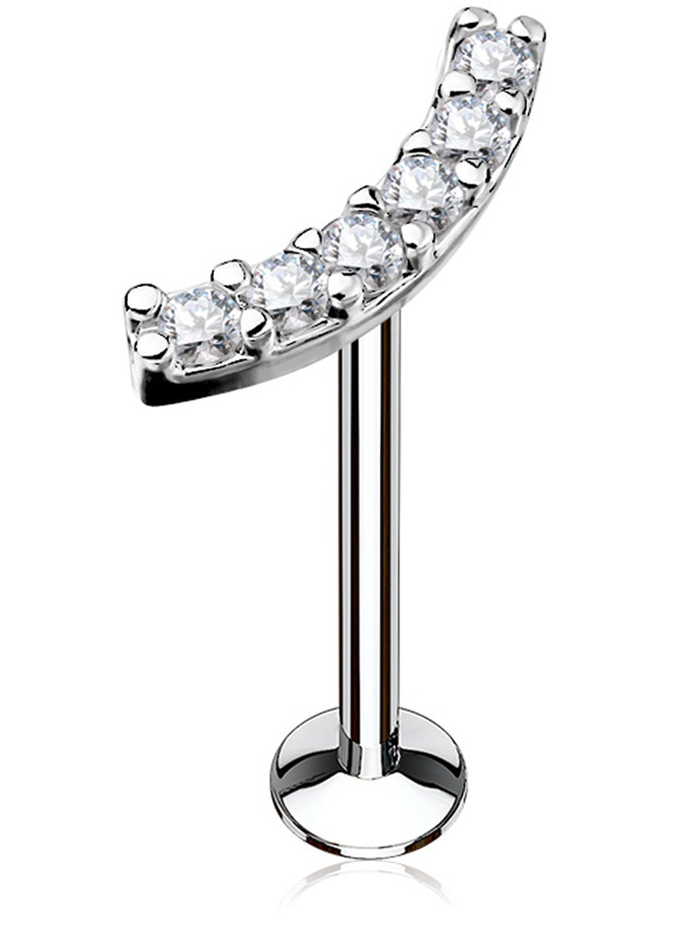 Forbidden Body Jewelry 16g 8mm Internally Threaded Surgical Steel Cartilage Stud with CZ Lined Curved Top