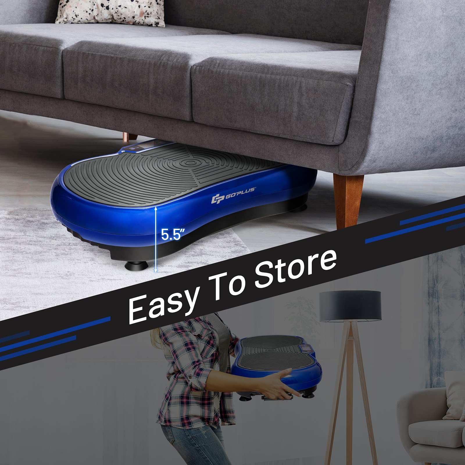 Goplus 3D Vibration Plate, Vibration Fitness Platform with 180 Speeds Adjustment, 0-10 Timer, Remote Control, Loop Bands, Exercise Machine for Whole Body Fitness (Blue)