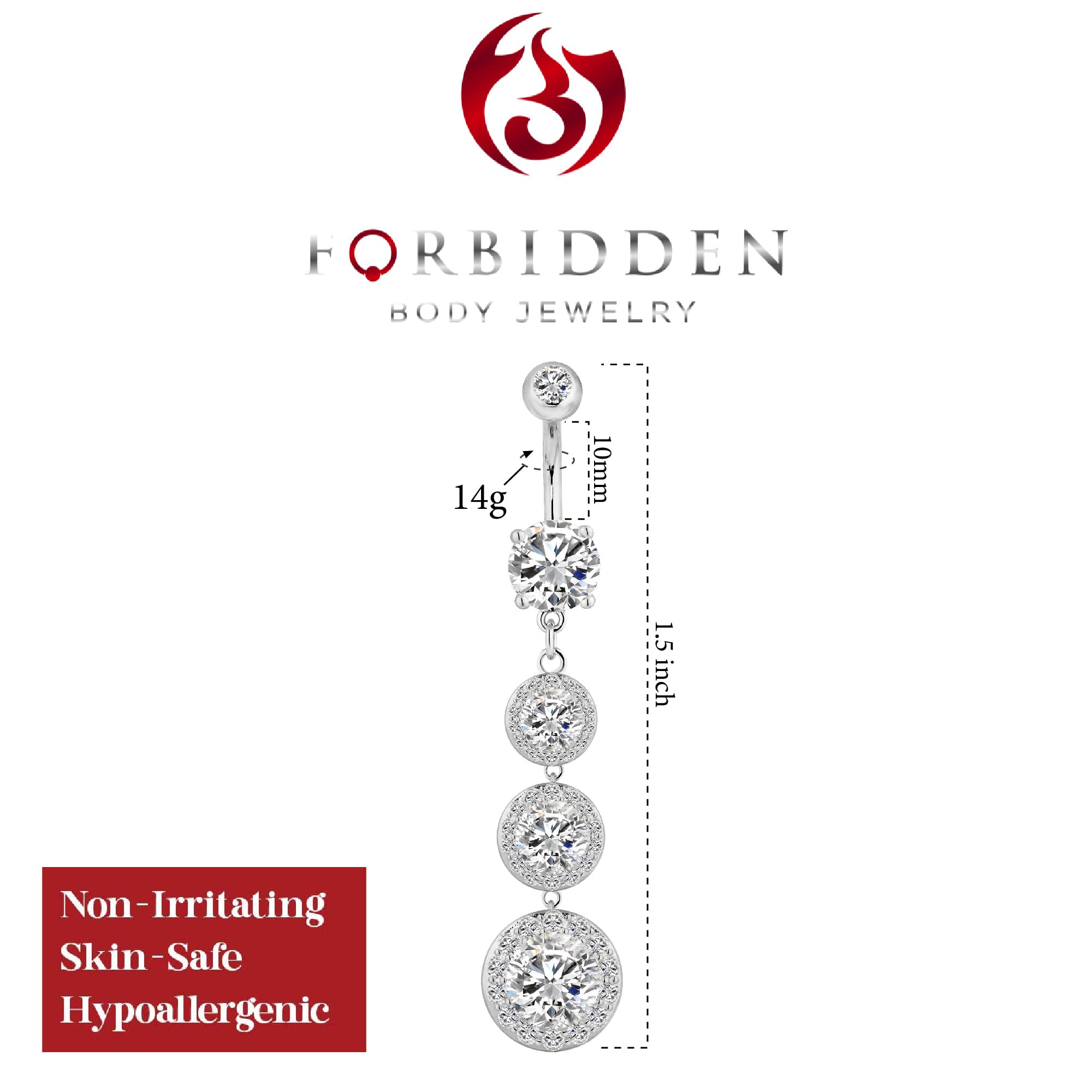 Forbidden Body Jewelry Sexy Dangle Triple CZ Crystal Drop Ultra Glam Bling Belly Button Ring