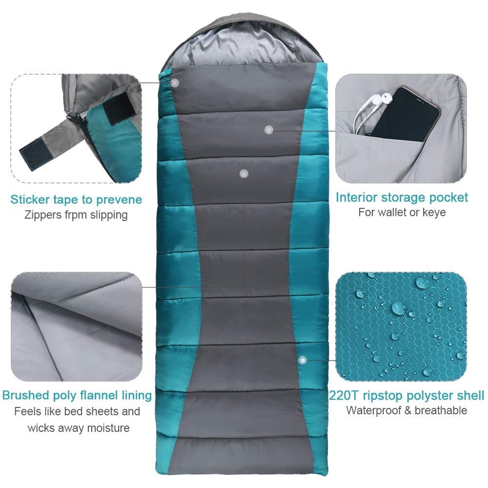 Forceatt Sleeping Bag for Adults and Teens in 3 Seasons and Cold Weather(32℉ to 68℉) 丨 Great for Camping, Backpacking and Hiking 丨 Water-Resistant, Lightweight and Warm