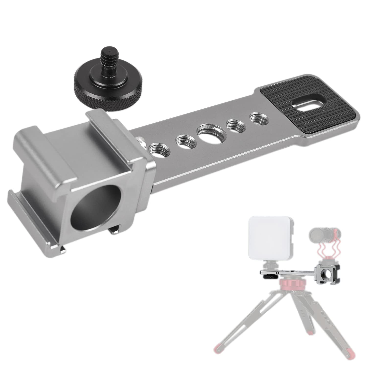 Fotoconic Triple Cold Shoe Extension Bar, Microphone Led Light Camera Bracket Mount for DJI OM4 OSMO Mobile 3, Smooth 4, Hohem iSteady Mobile+, Feiyu, MOZA, DSLR, Gimbal Stabilizer (Sliver)